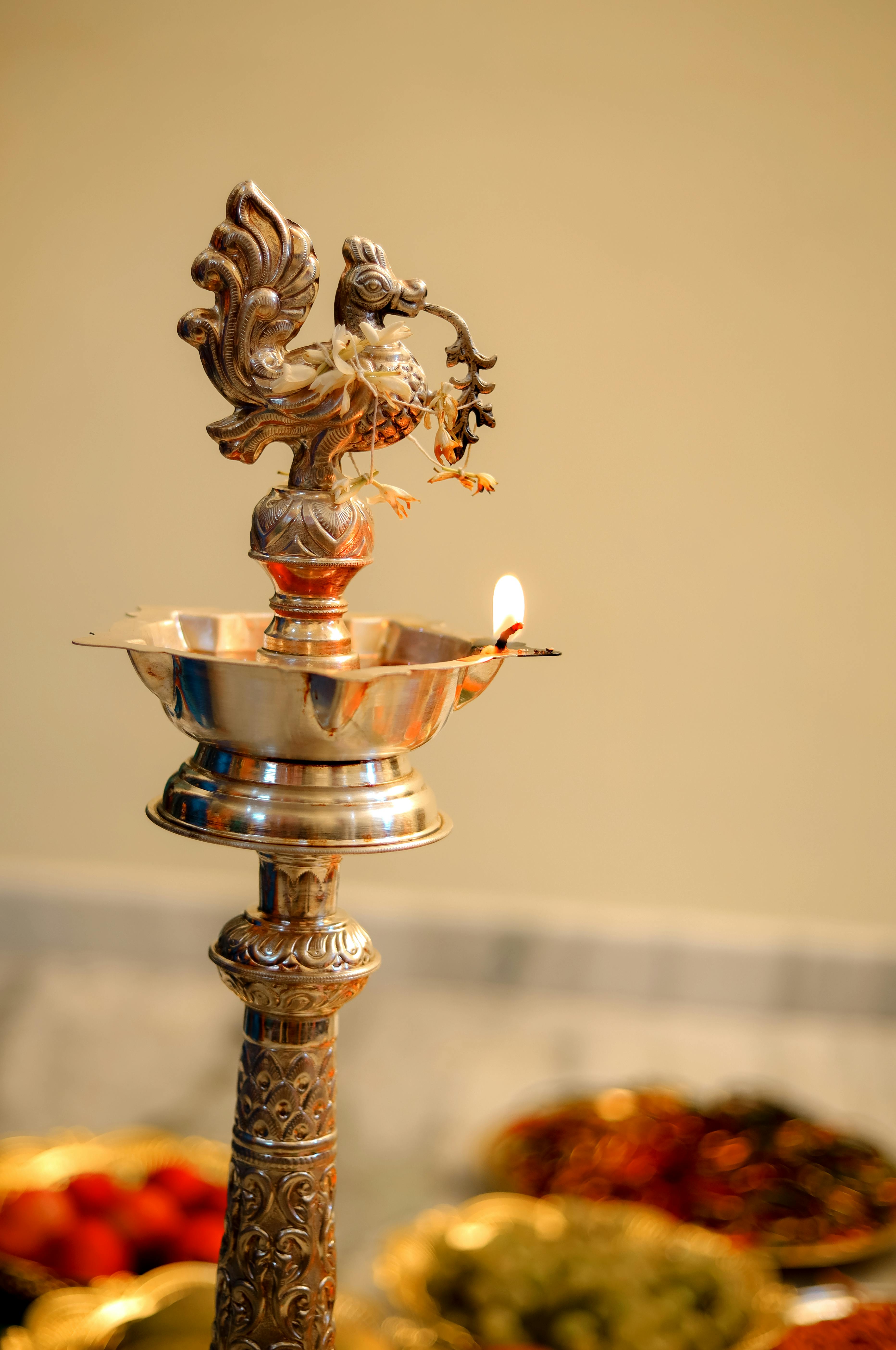 Traditional Indian Brass Oil Lamp Lit Indoors · Free Stock Photo