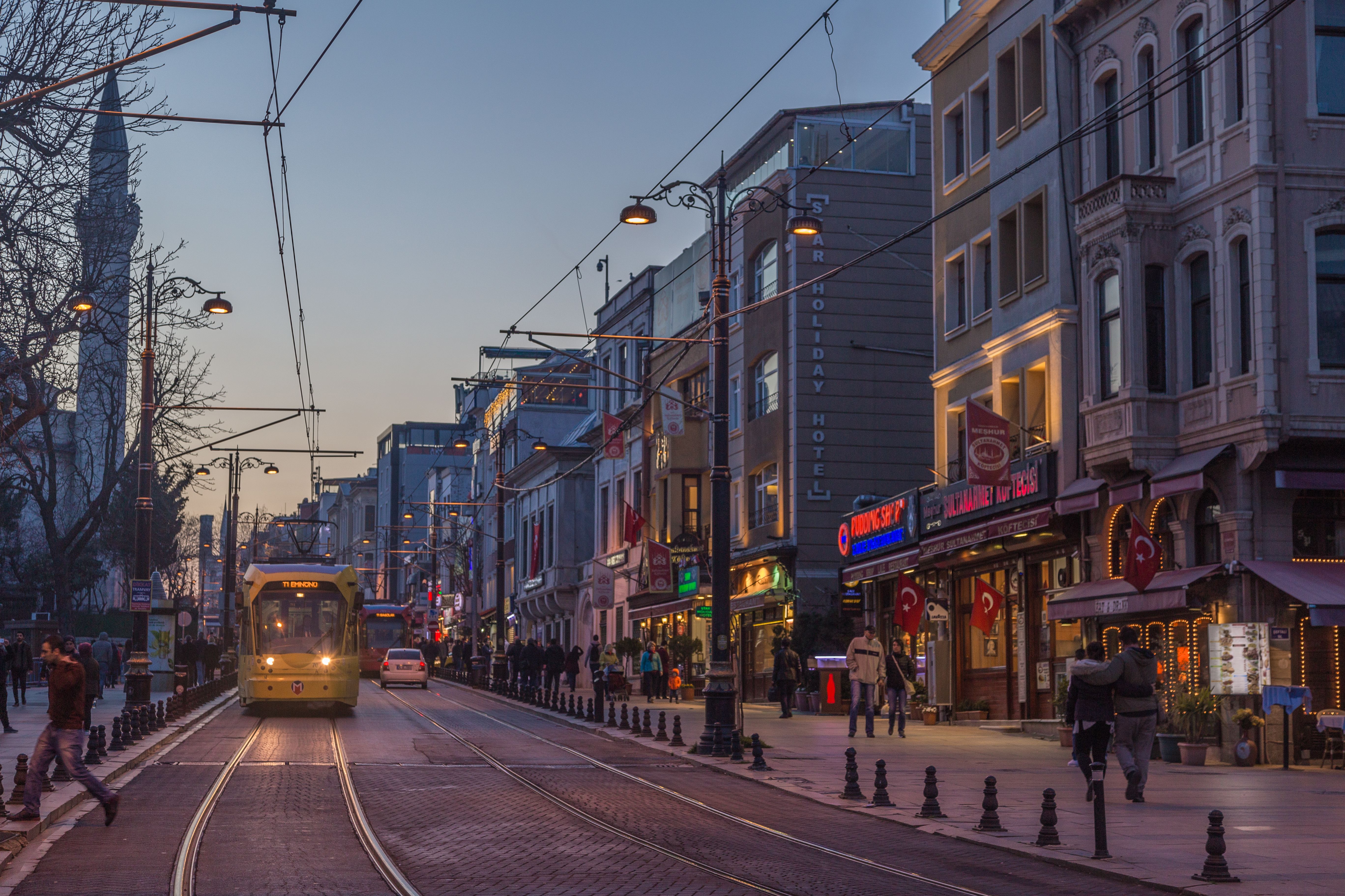 Evening Street Scene with Tram in Istanbul · Free Stock Photo