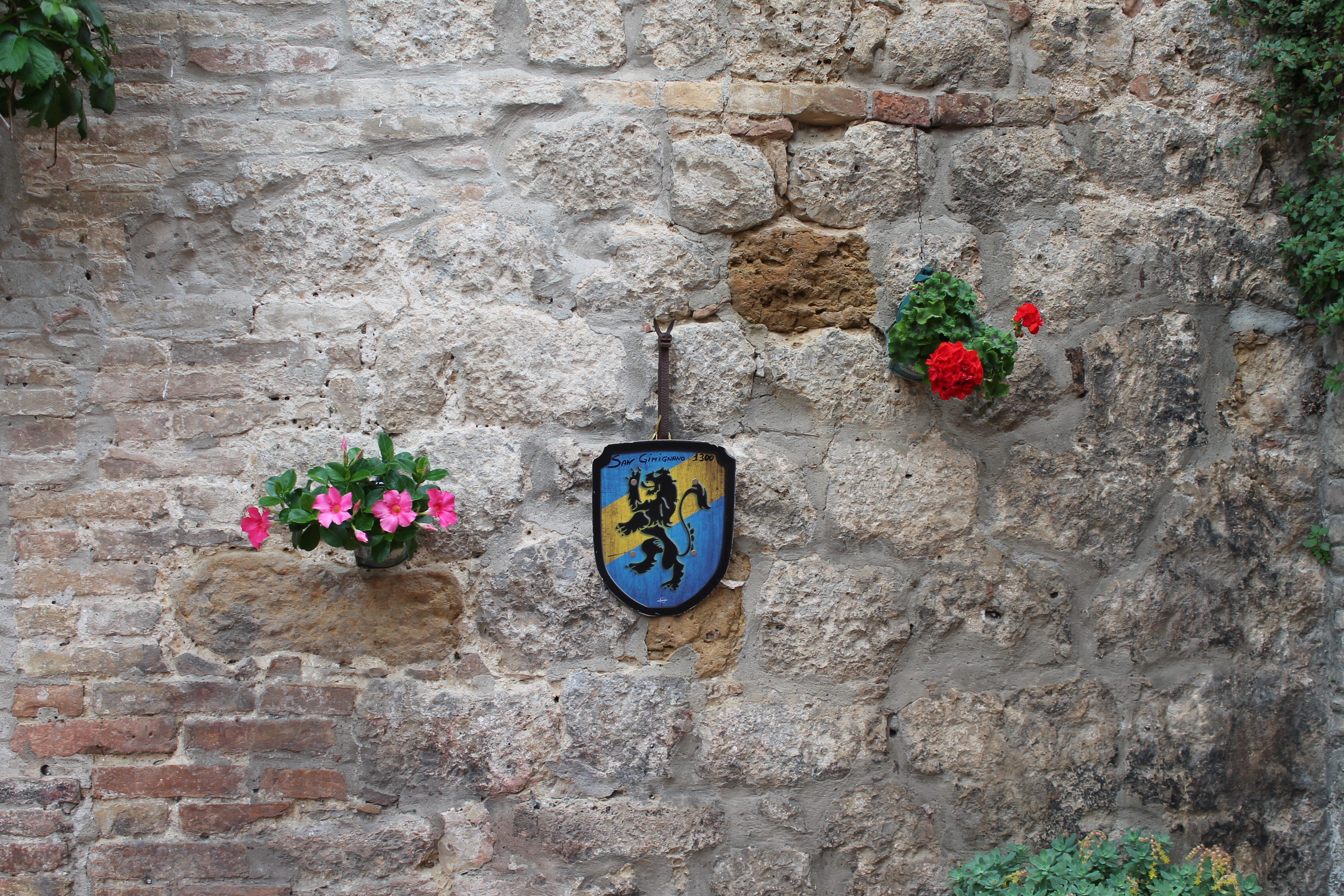 Historic Stone Wall with Medieval Crest in San Gimignano · Free Stock Photo