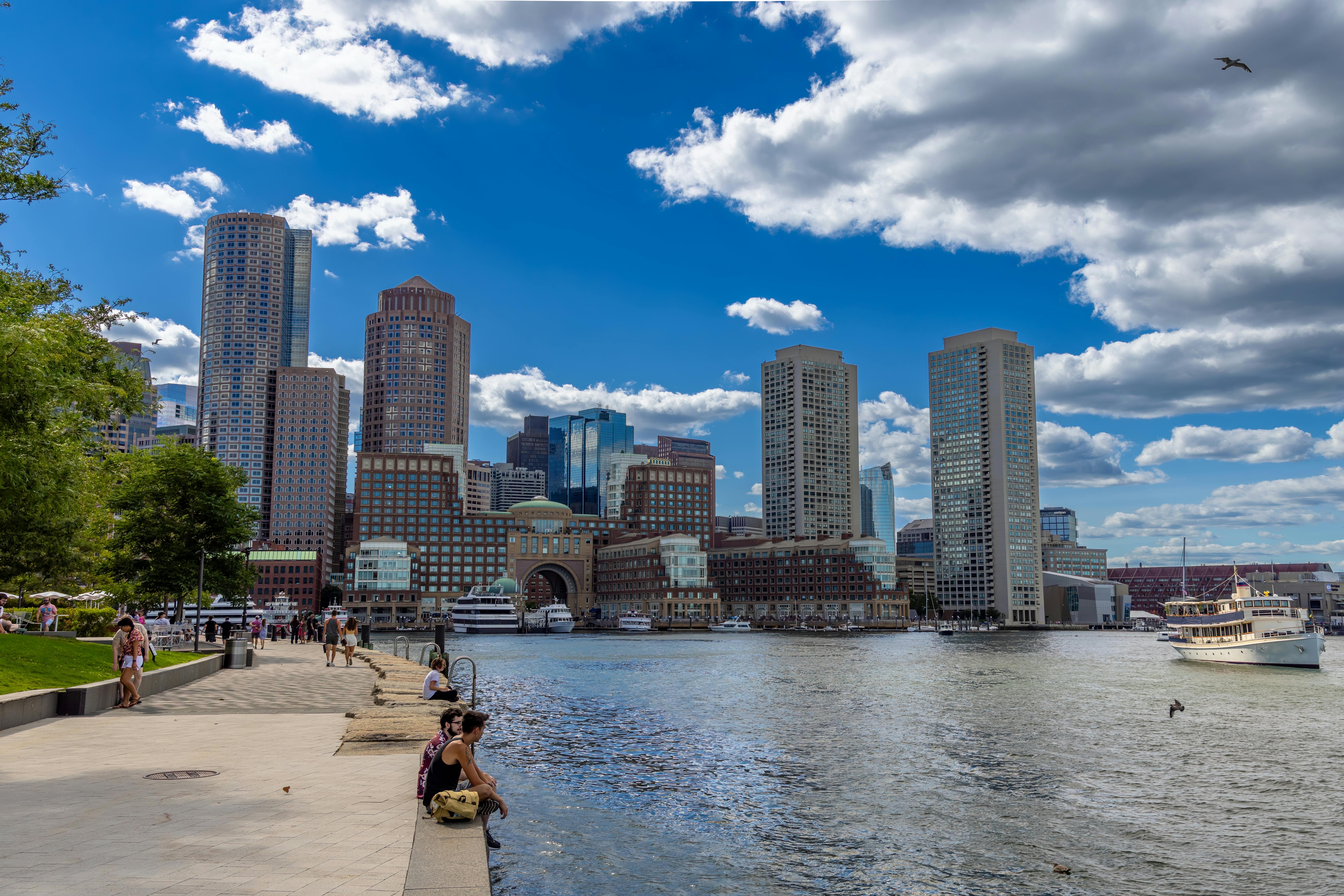 Stunning Boston Harbor Cityscape with Blue Skies · Free Stock Photo