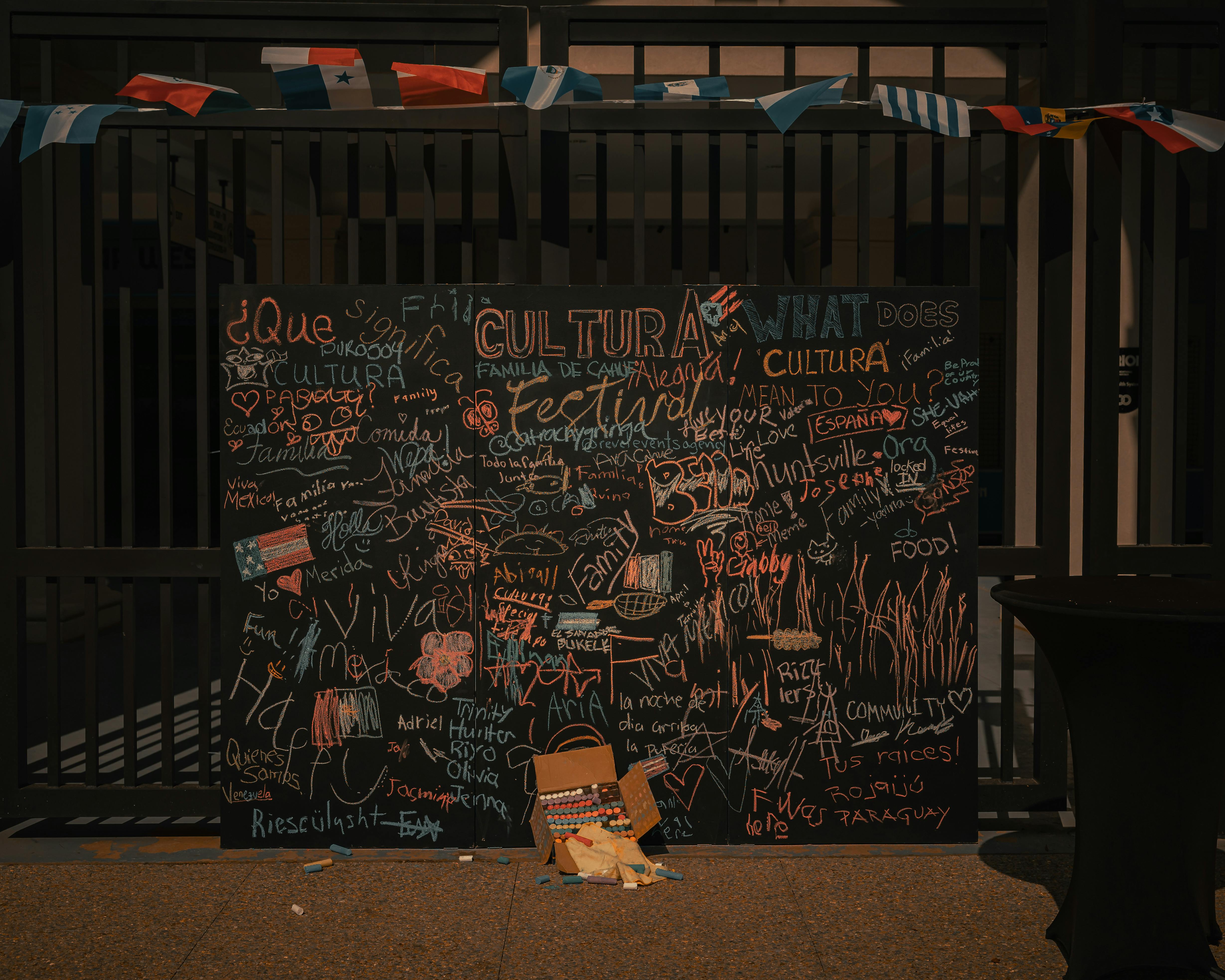 Colorful Cultural Chalkboard Street Art Installation · Free Stock Photo