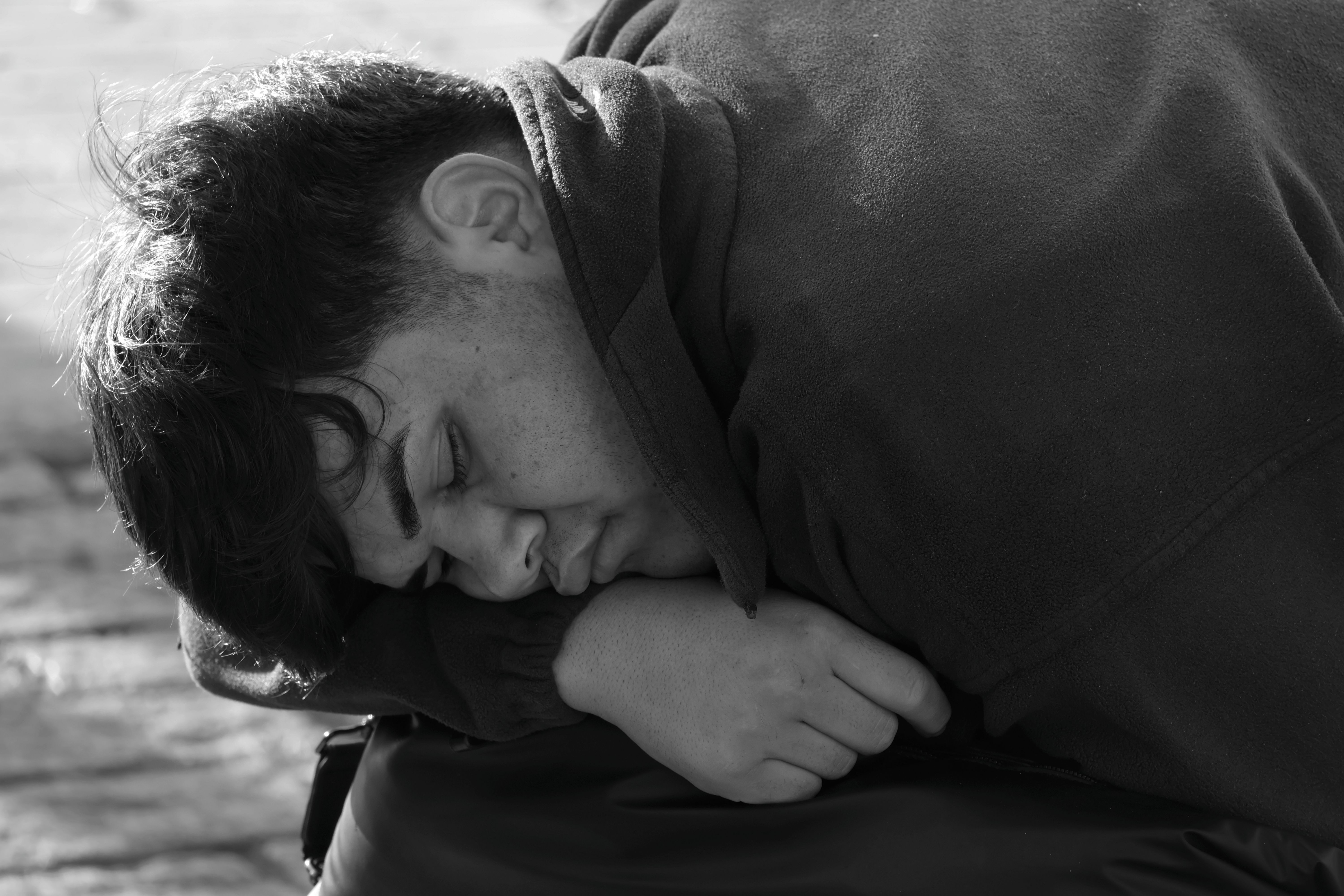 Peaceful Resting Figure in Monochrome · Free Stock Photo