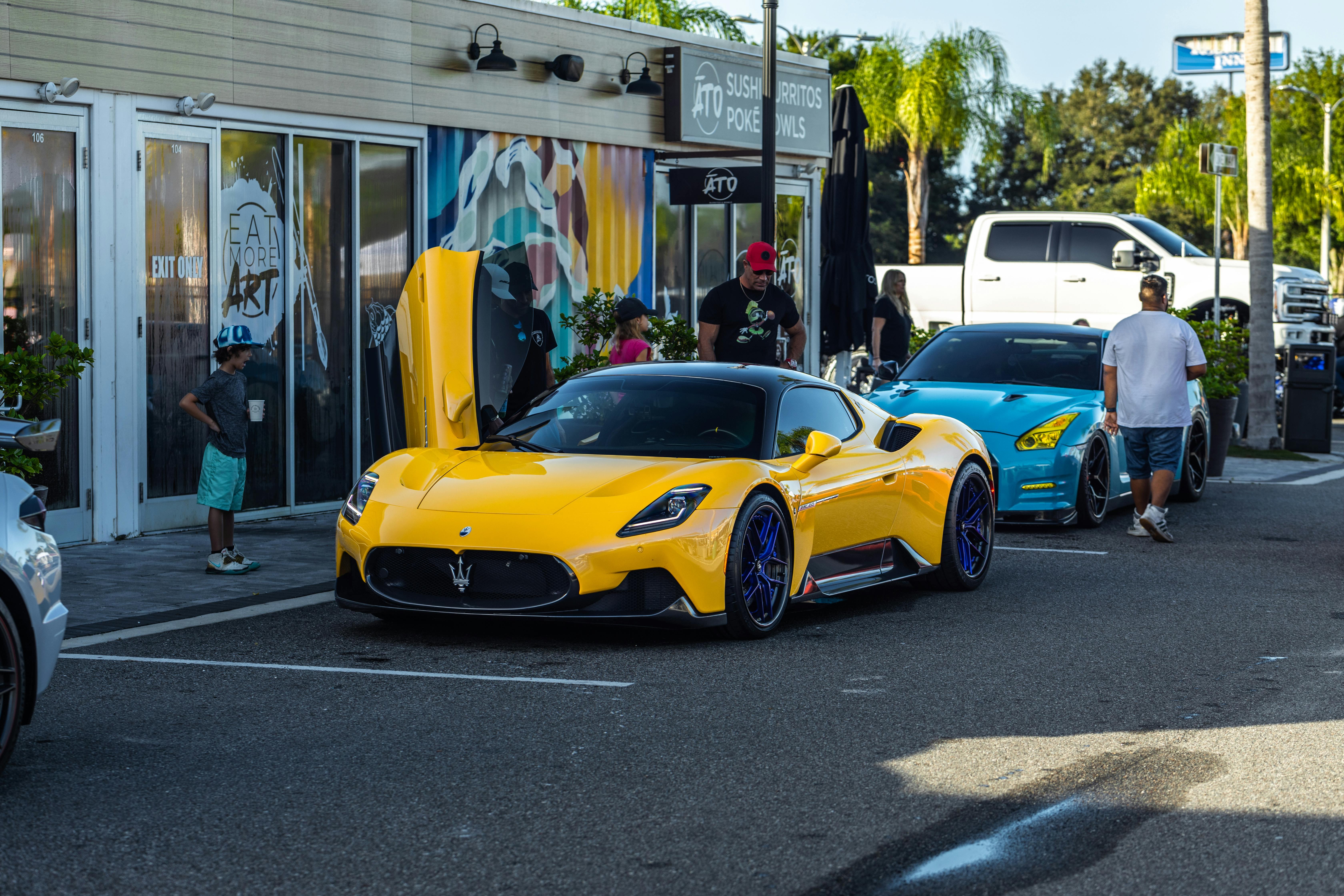 Yellow Maserati MC20 at Outdoor Car Show · Free Stock Photo