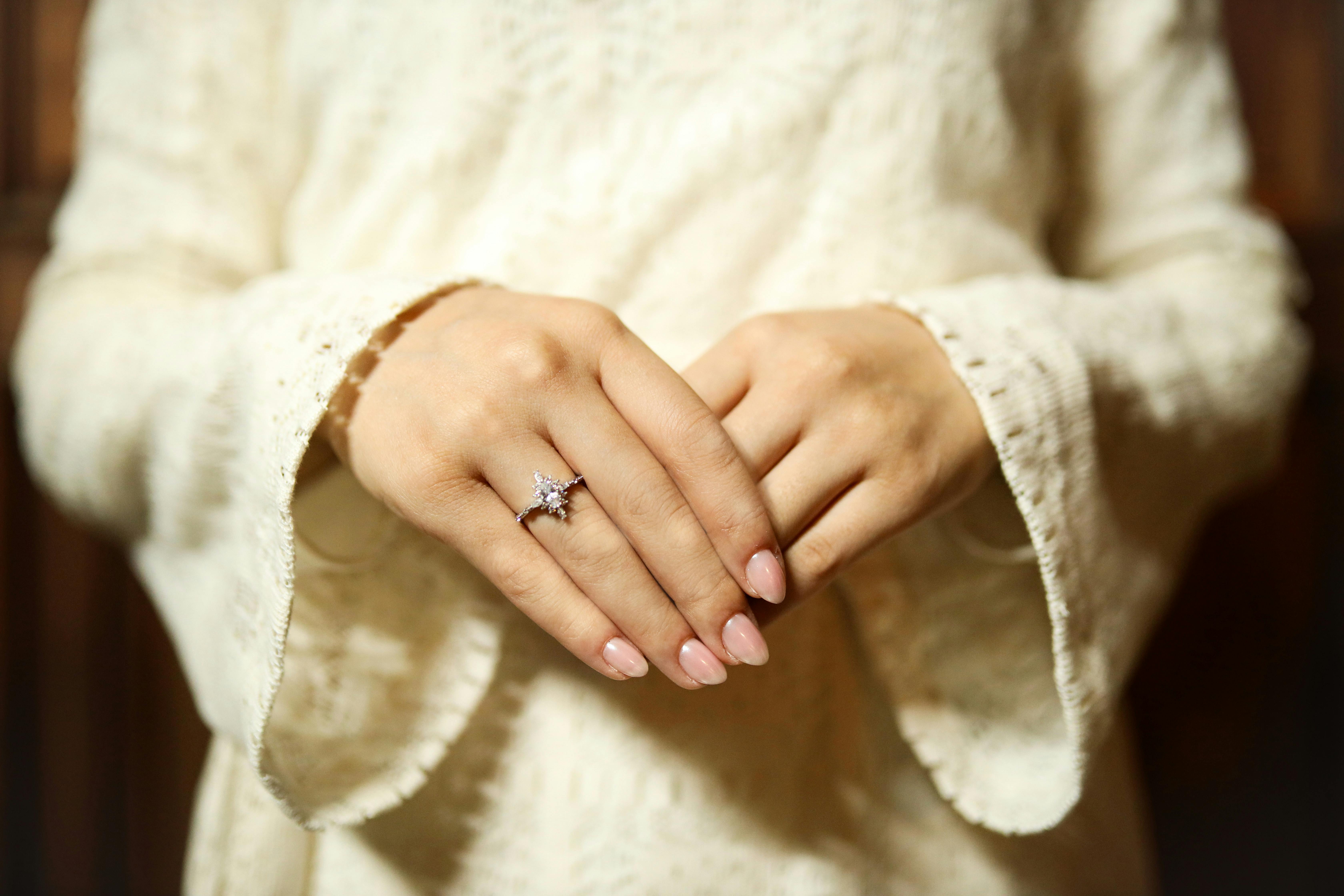 Elegant Woman Wearing Diamond Ring Close-up · Free Stock Photo