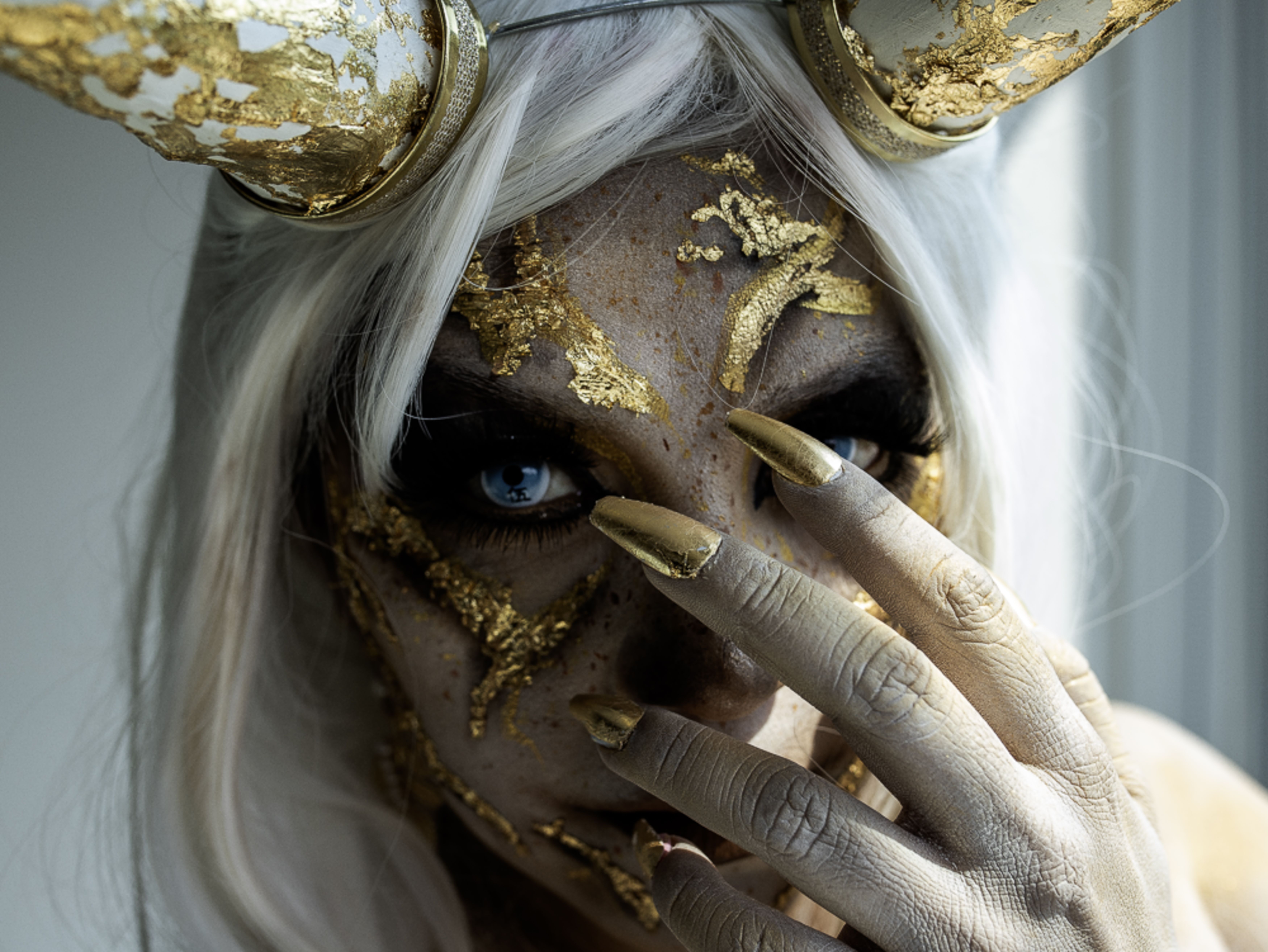 Close-up of Artistic Fantasy Makeup with Gold Details · Free Stock Photo