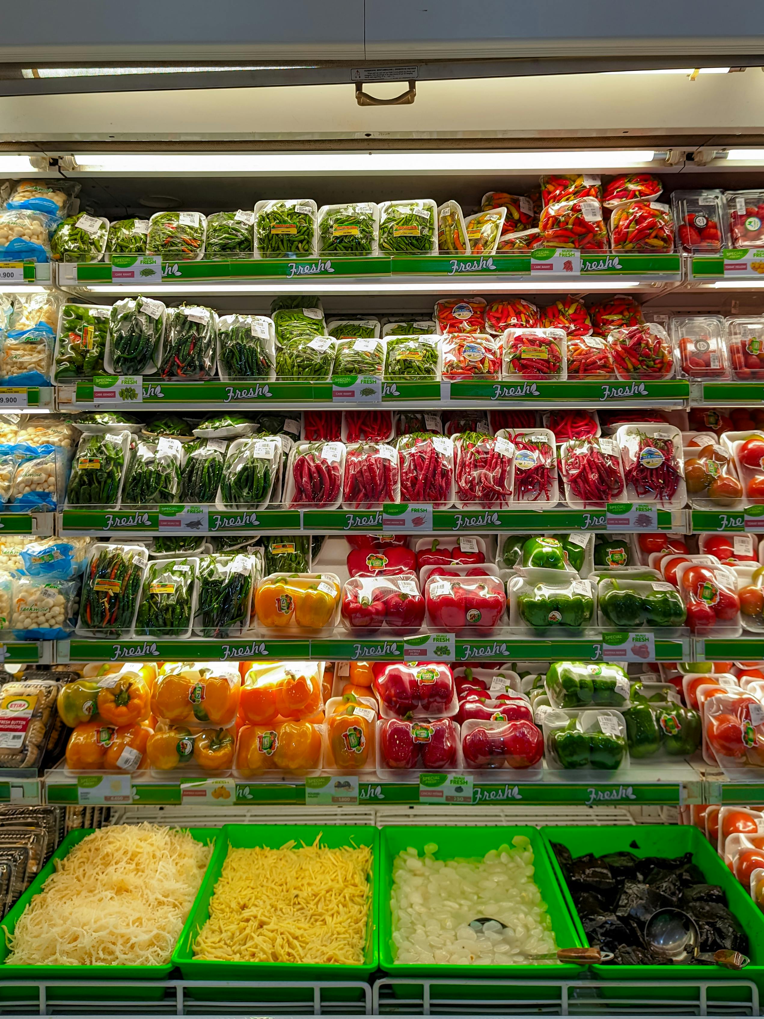 Vibrant Assortment of Packaged Vegetables on Supermarket Shelf · Free ...