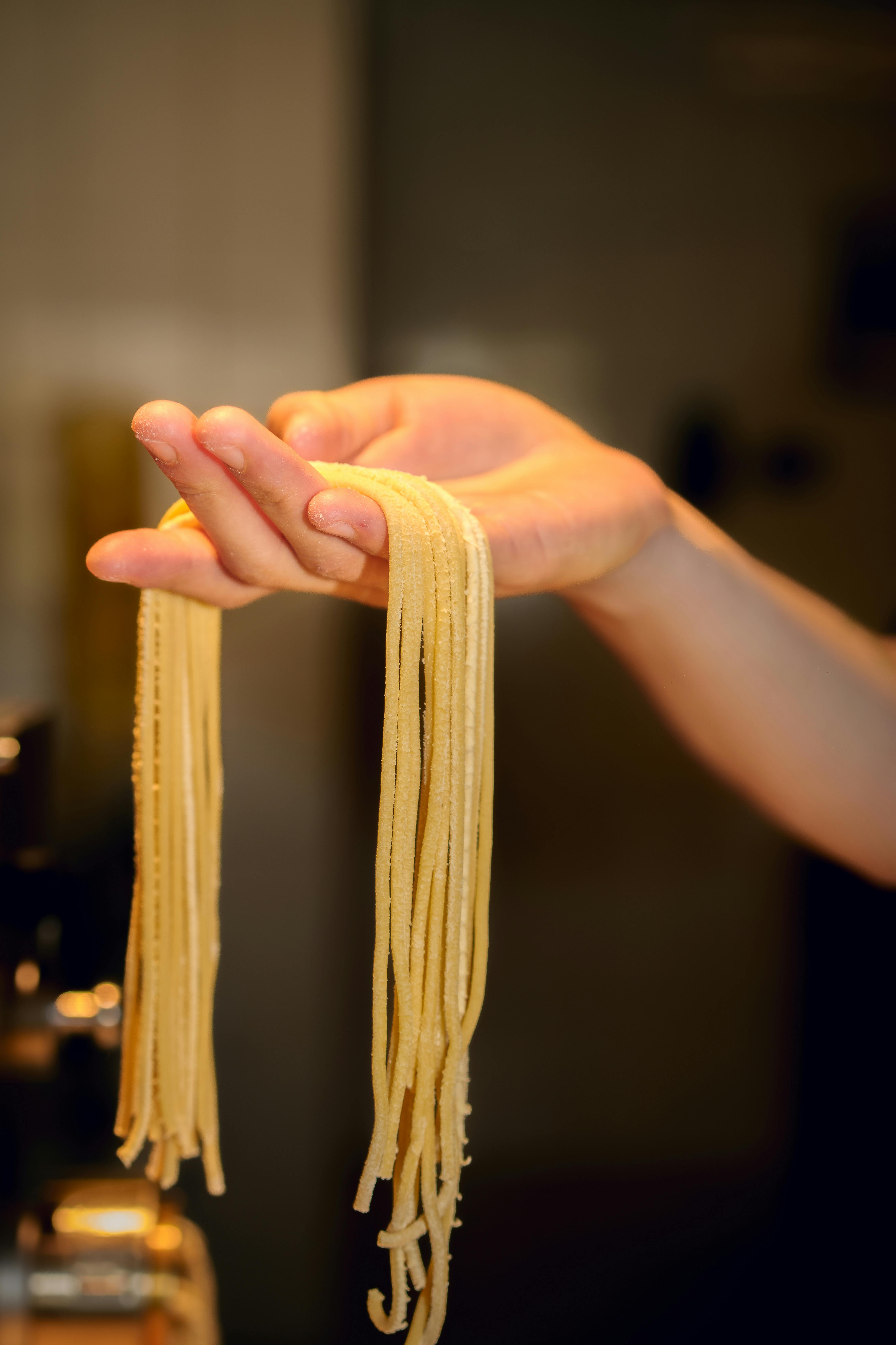 Hand Holding Fresh Homemade Pasta Strands · Free Stock Photo