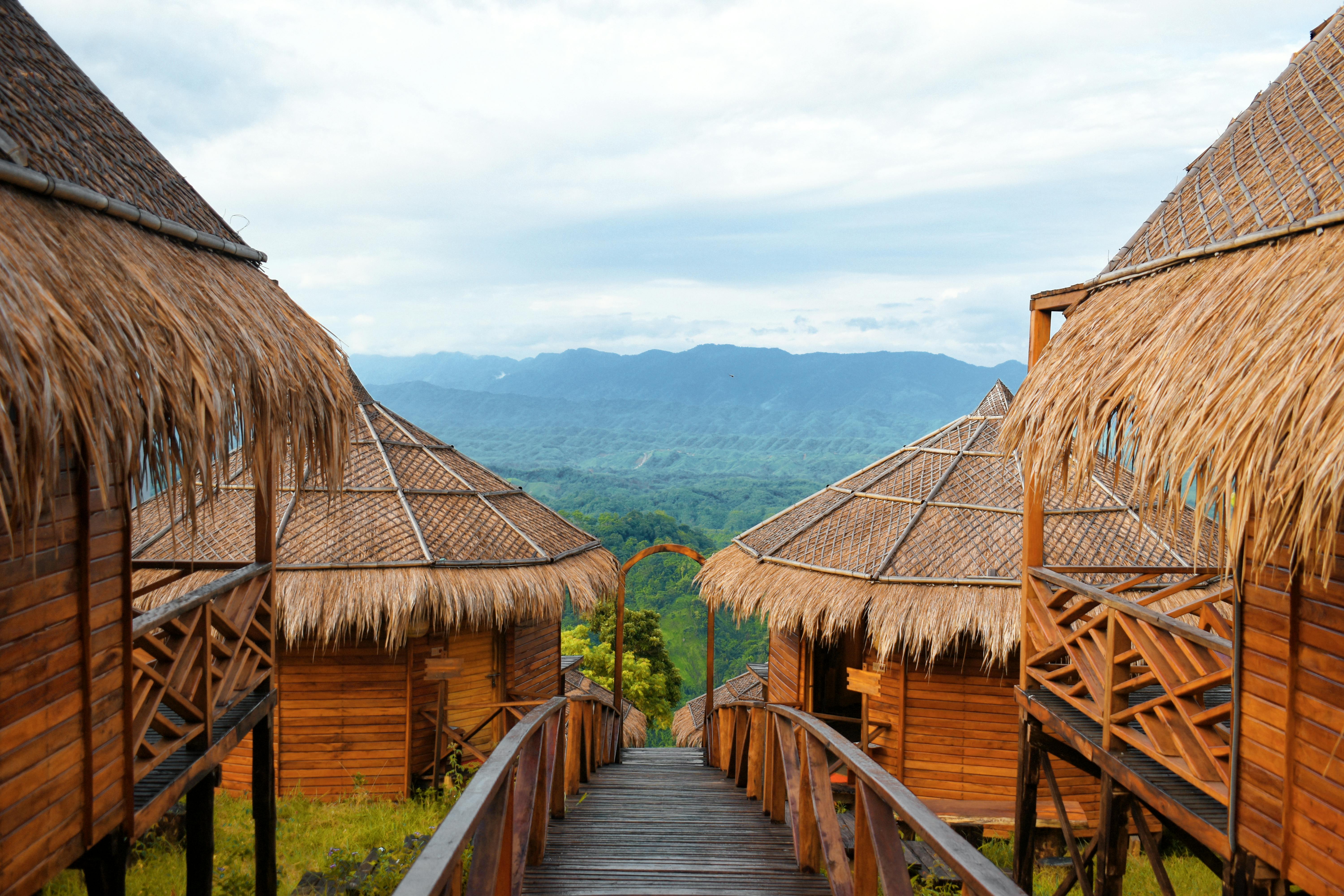 Scenic Mountain Resort with Traditional Huts · Free Stock Photo