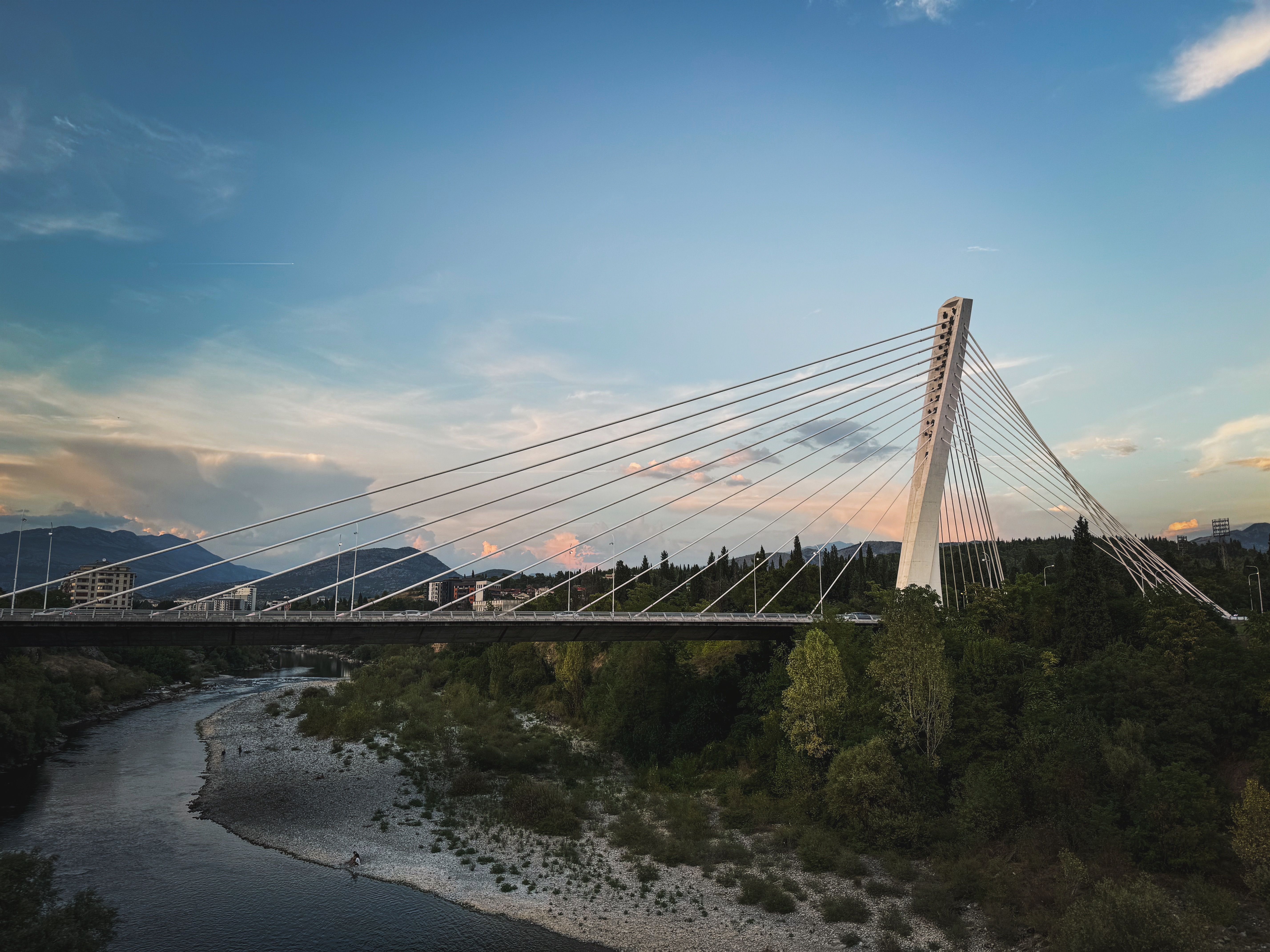 Modern Cable-Stayed Bridge at Sunset · Free Stock Photo
