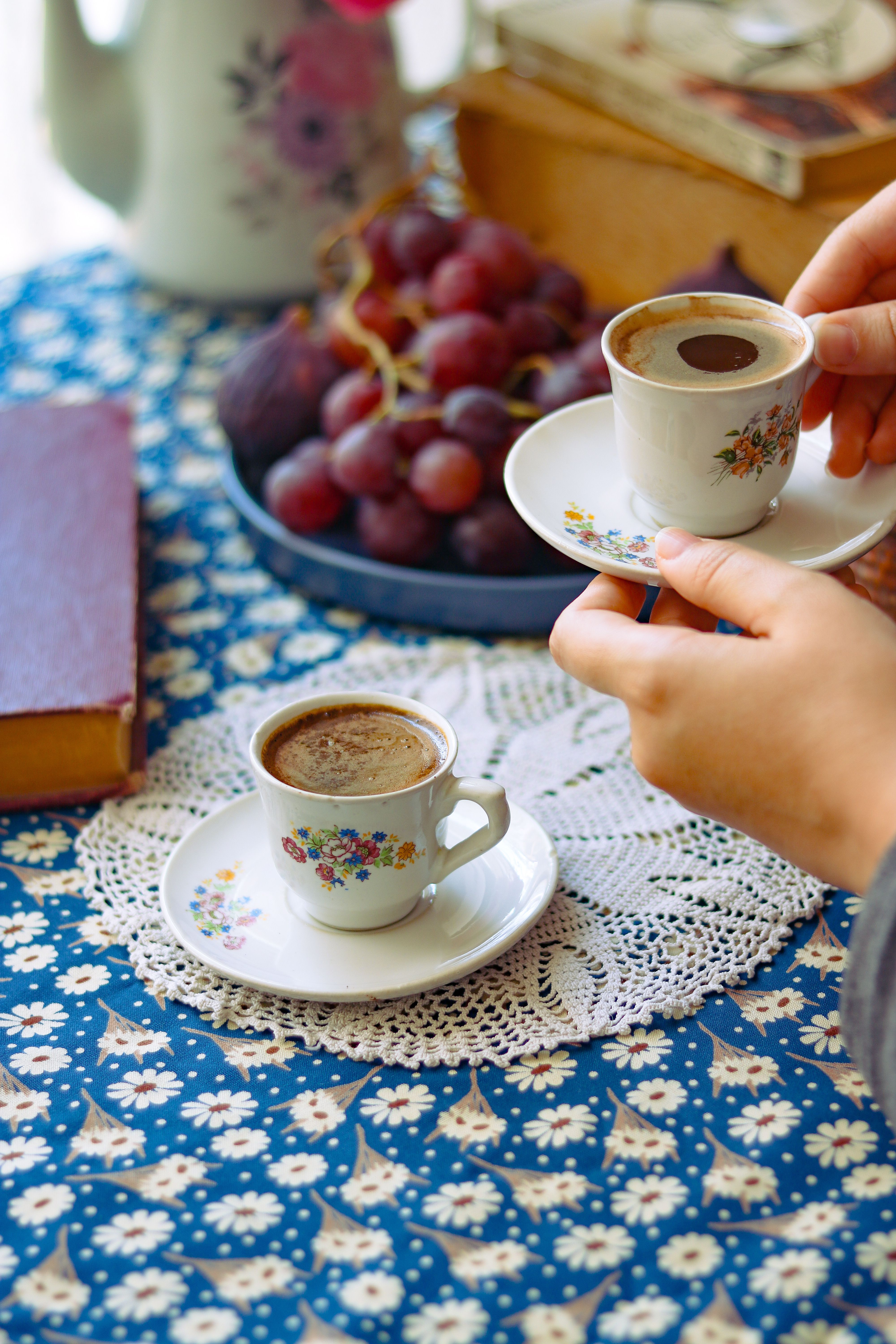 Elegant Table Setting with Turkish Coffee and Grapes · Free Stock Photo