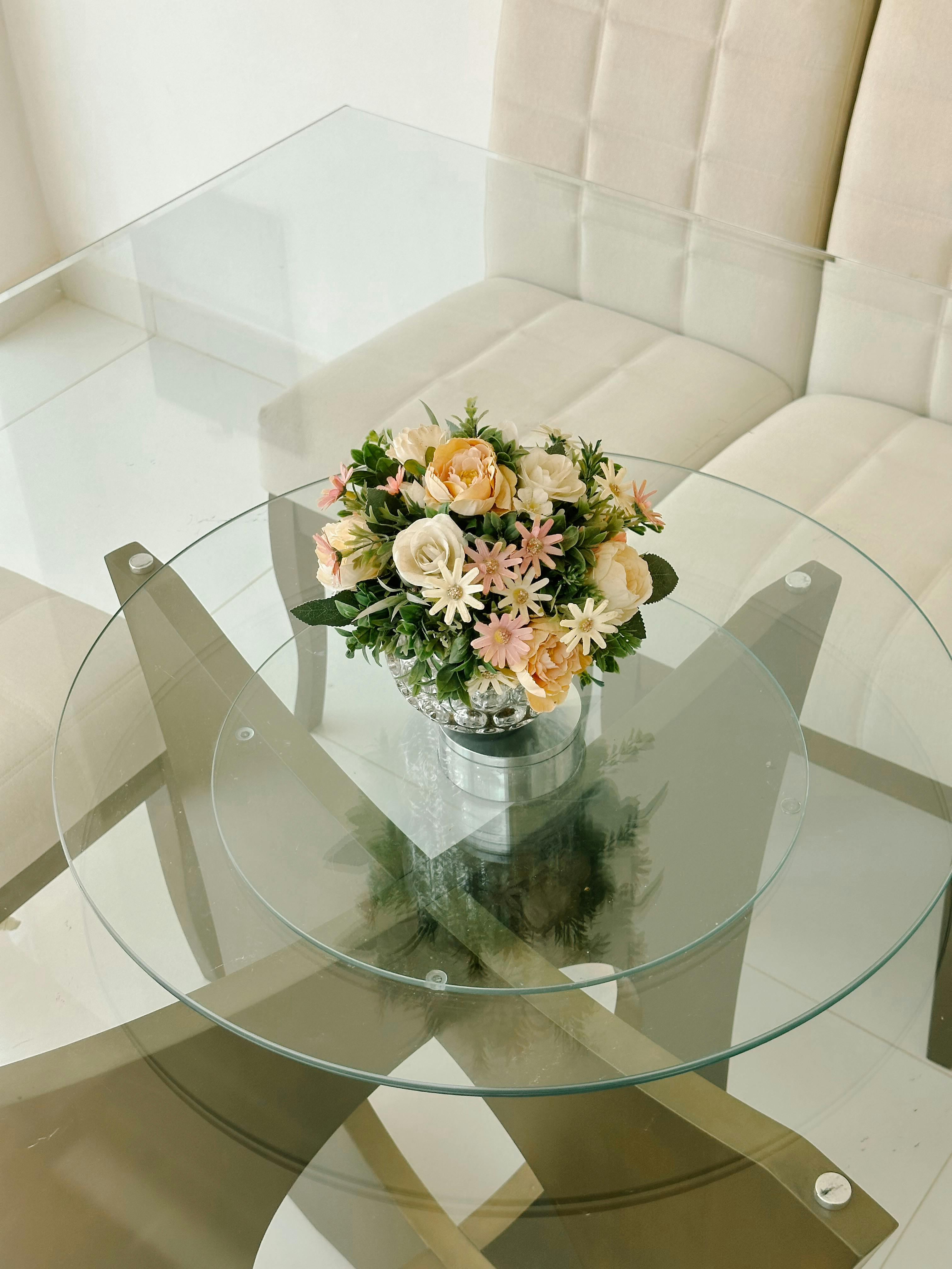 Clear Glass Vase With Green Flowers on Brown Wooden End Table · Free ...