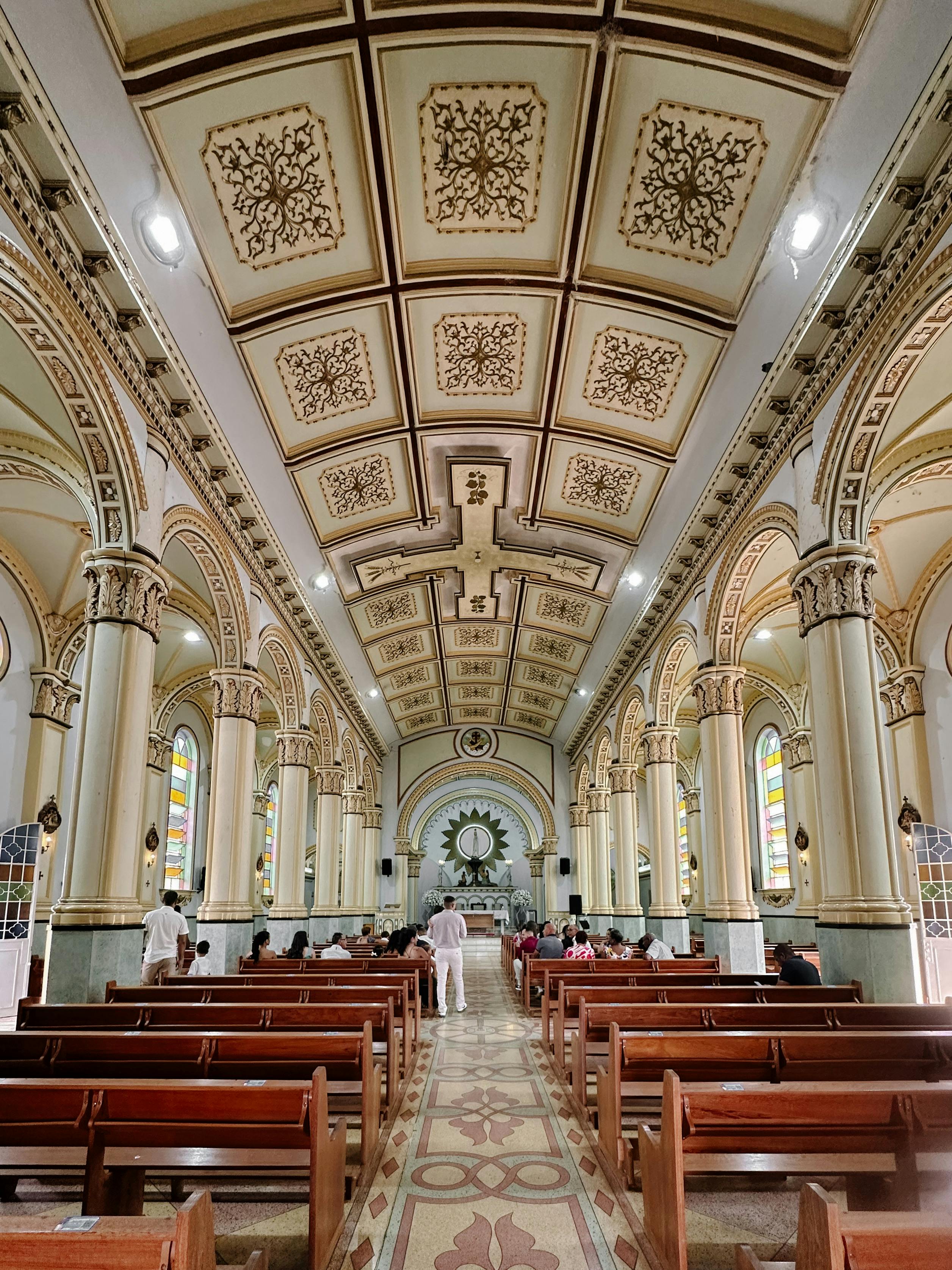 Stunning Brazilian Church Interior with Stained Glass · Free Stock Photo