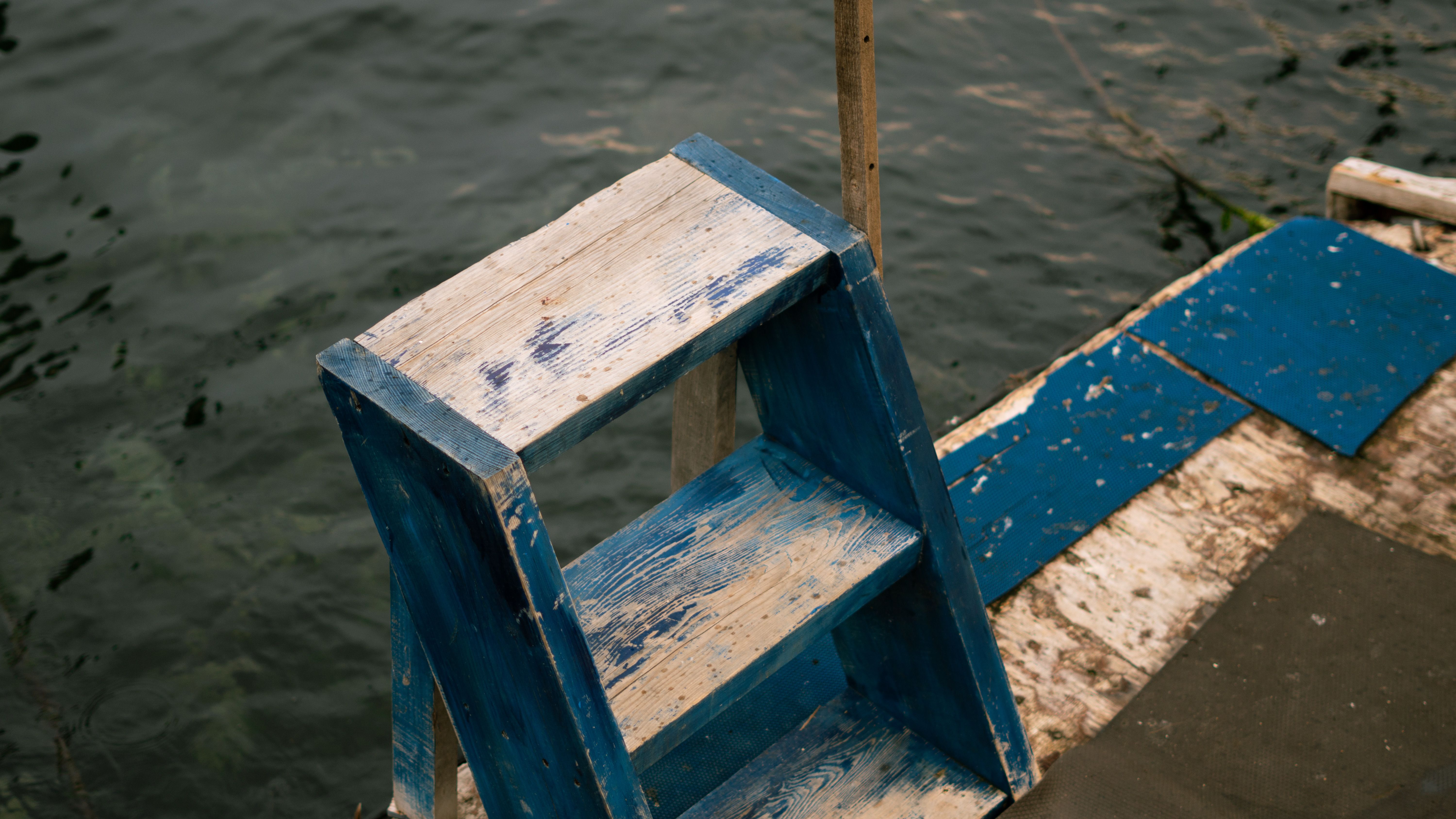 Rustic Blue Wooden Ladder by Waterfront · Free Stock Photo