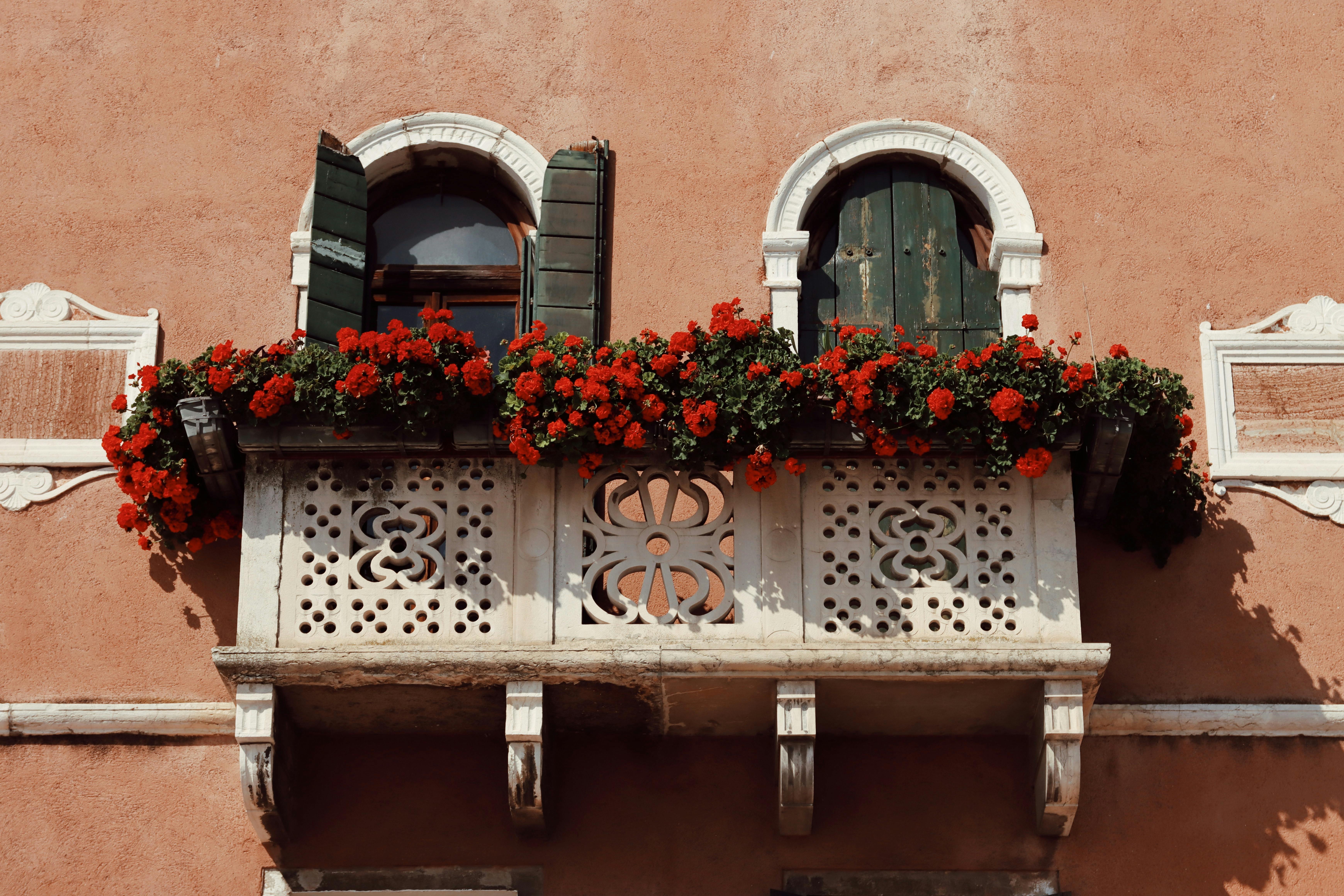 Venetian Balcony with Red Flowers in Venice · Free Stock Photo