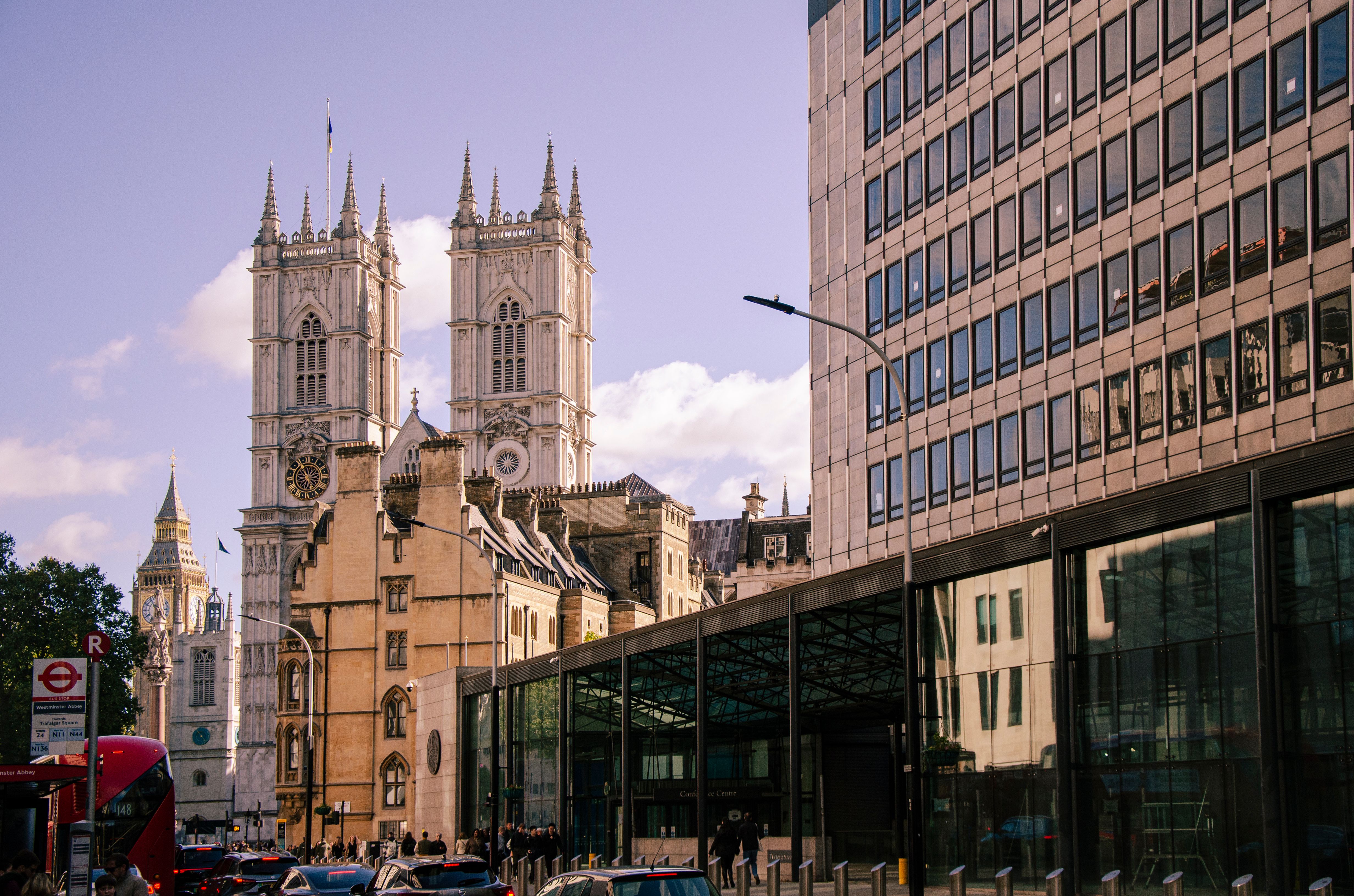 Westminster Abbey and Modern London Street Scene · Free Stock Photo