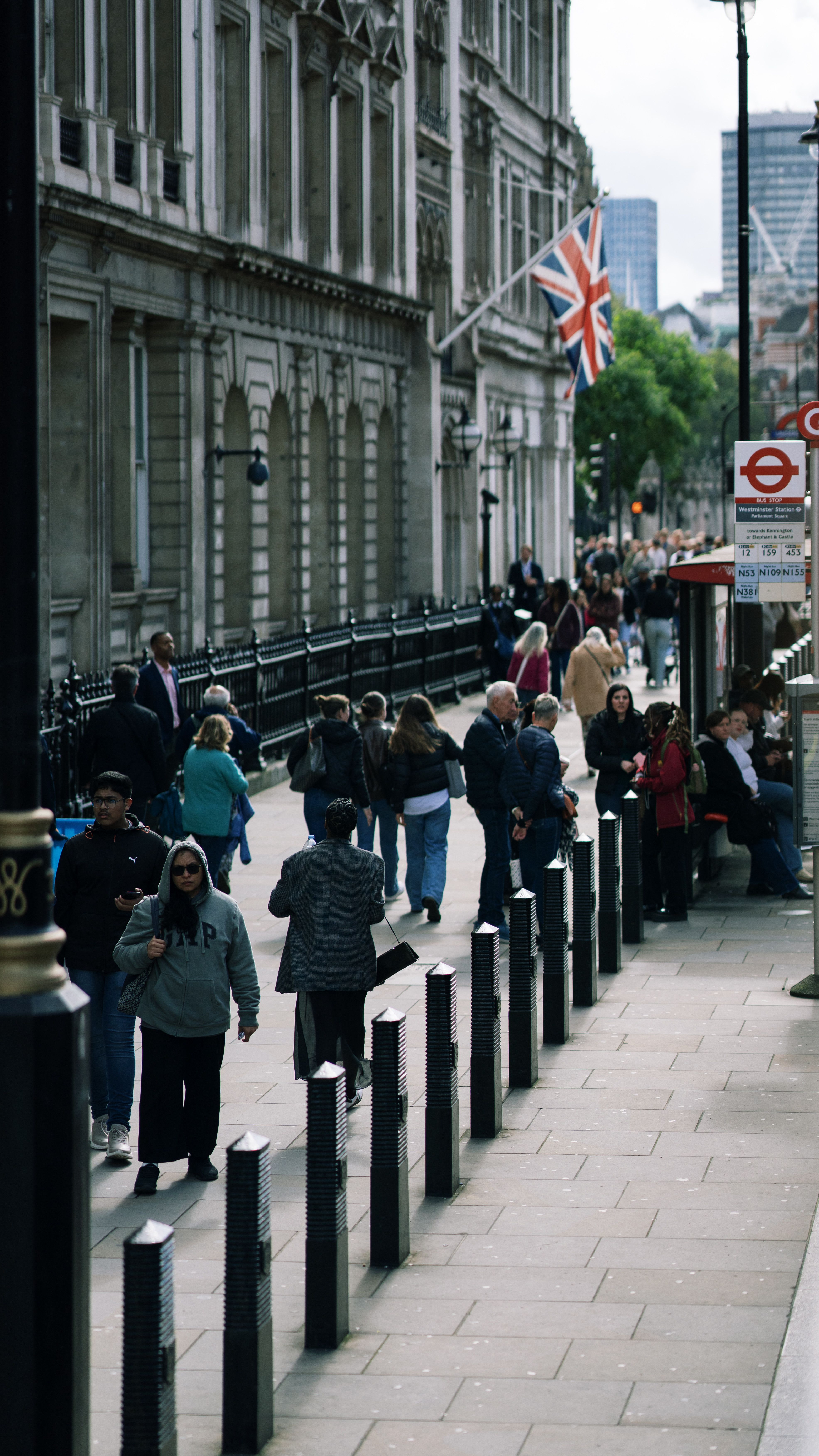 Busy London Street with Pedestrians and Union Jack · Free Stock Photo