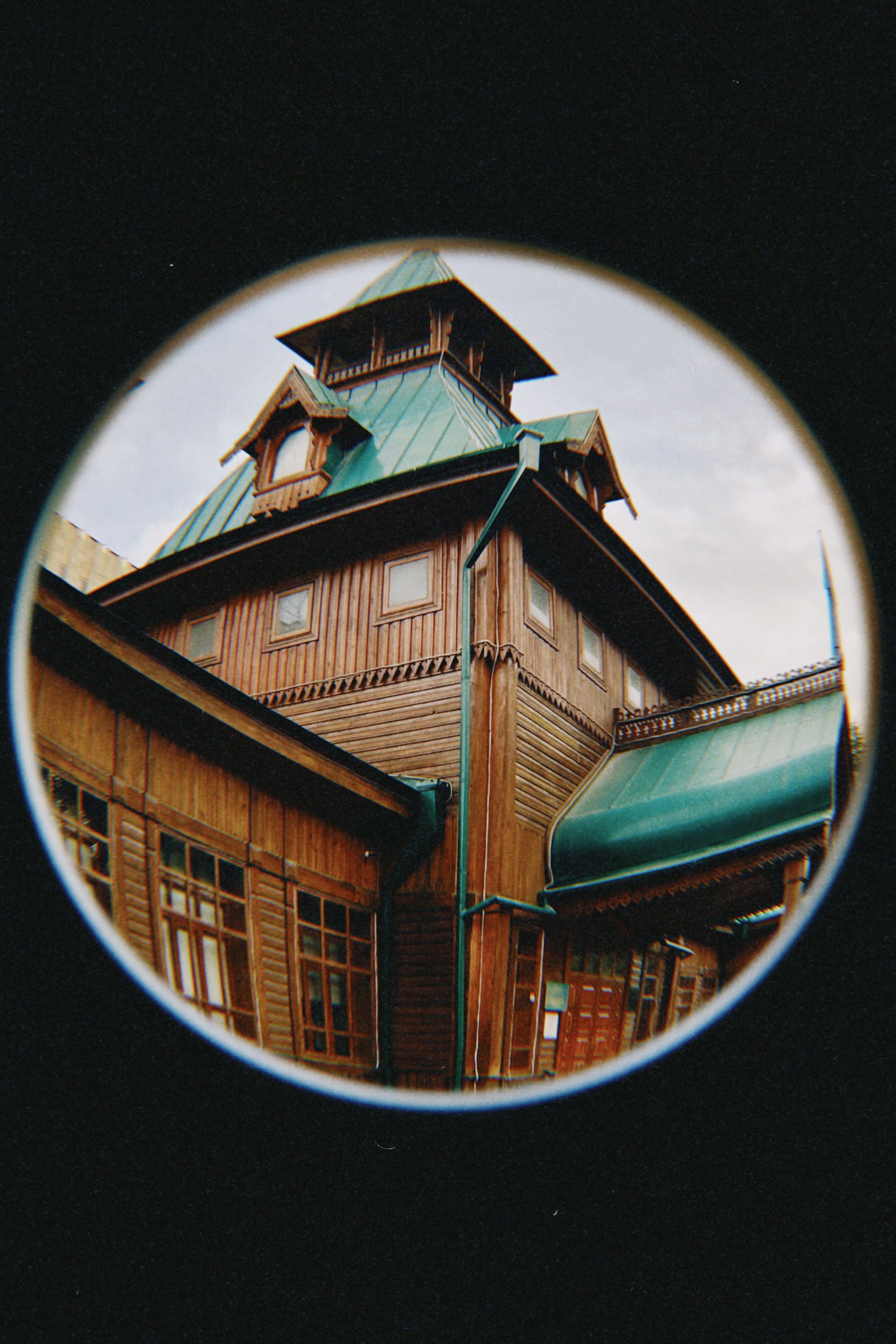Fisheye View of Traditional Wooden Building in Almaty · Free Stock Photo