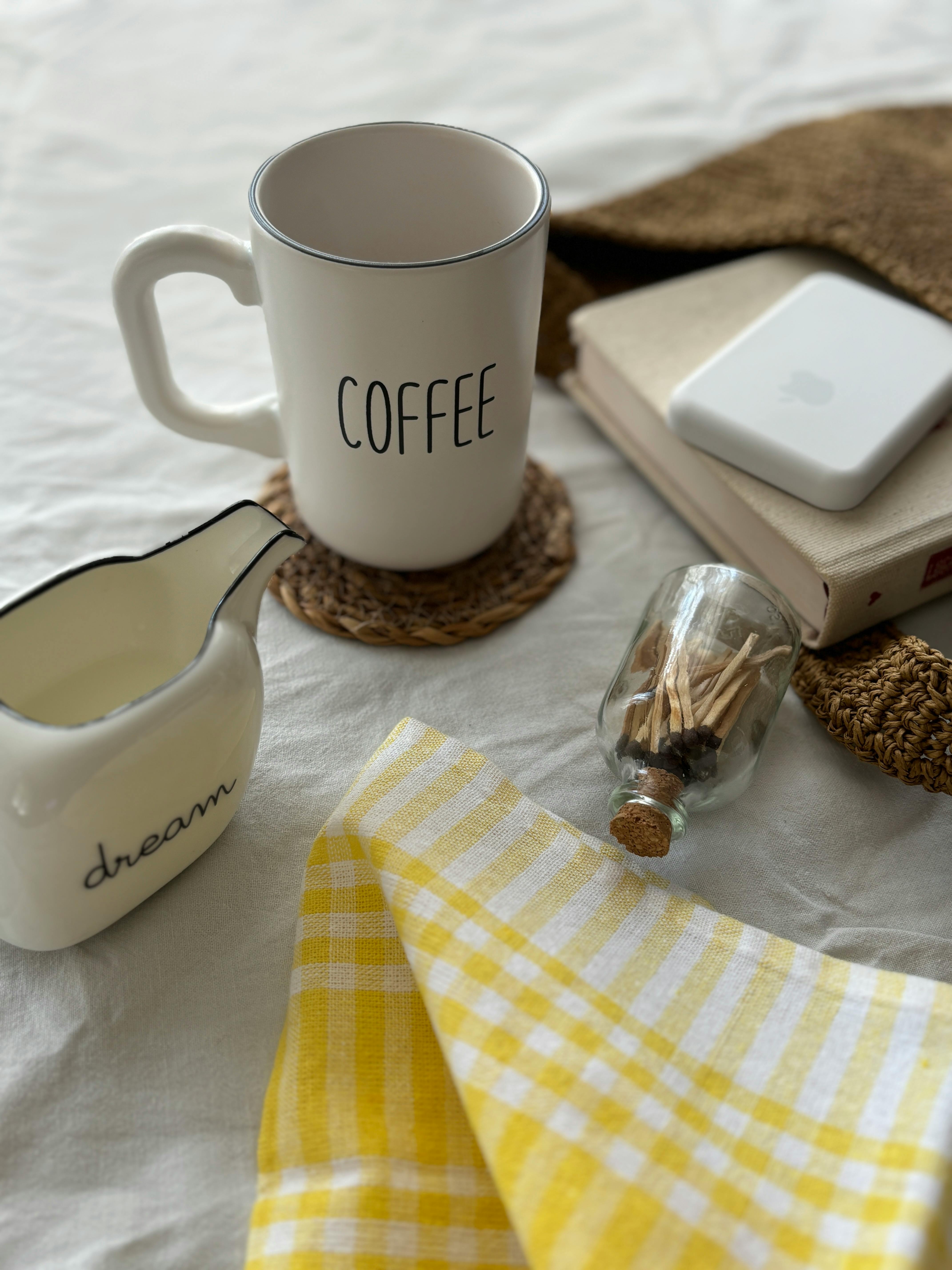 Cozy Morning Coffee Setup with Dream Mug · Free Stock Photo