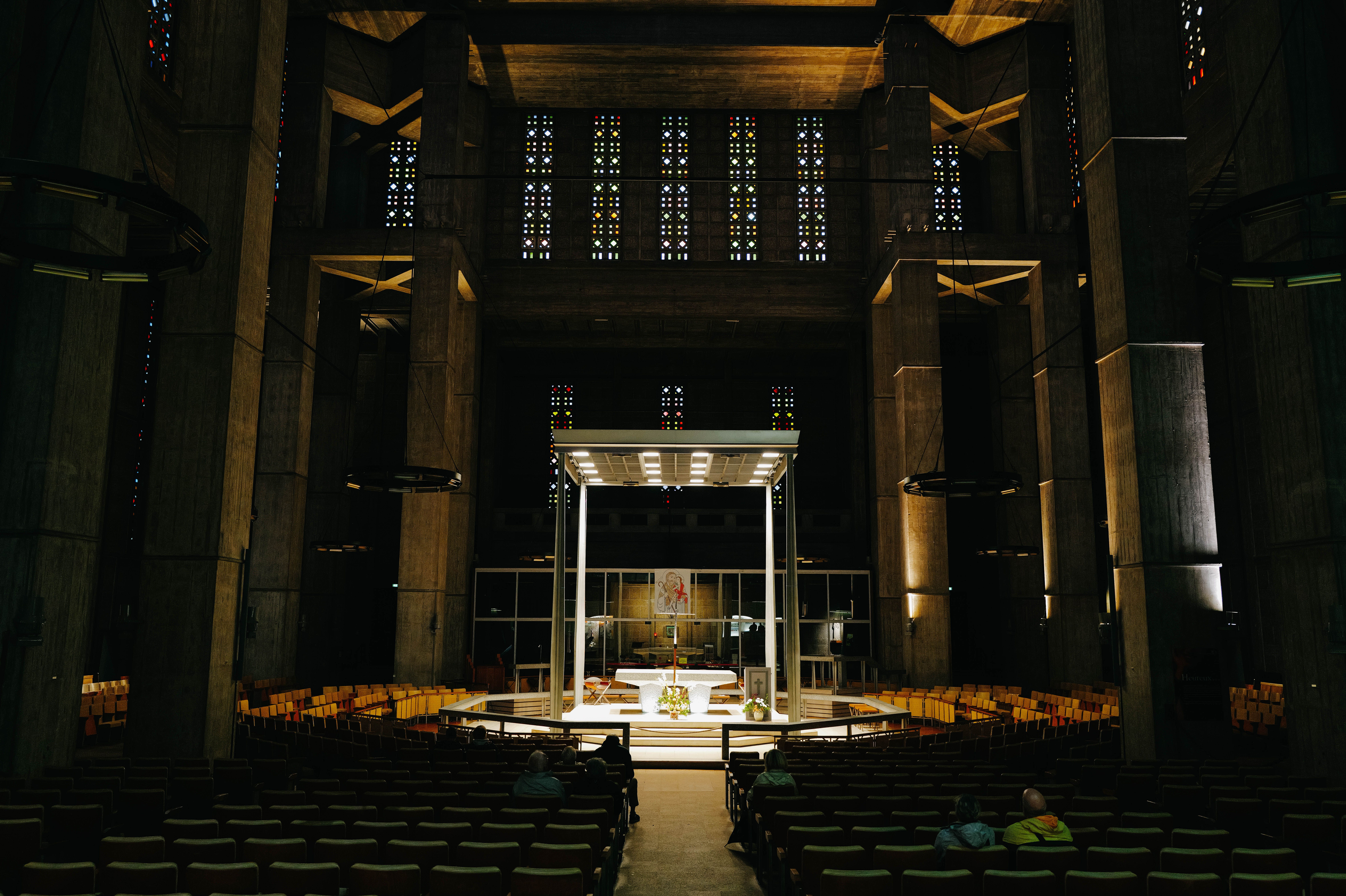 Peaceful Interior of Modern Cathedral at Night · Free Stock Photo