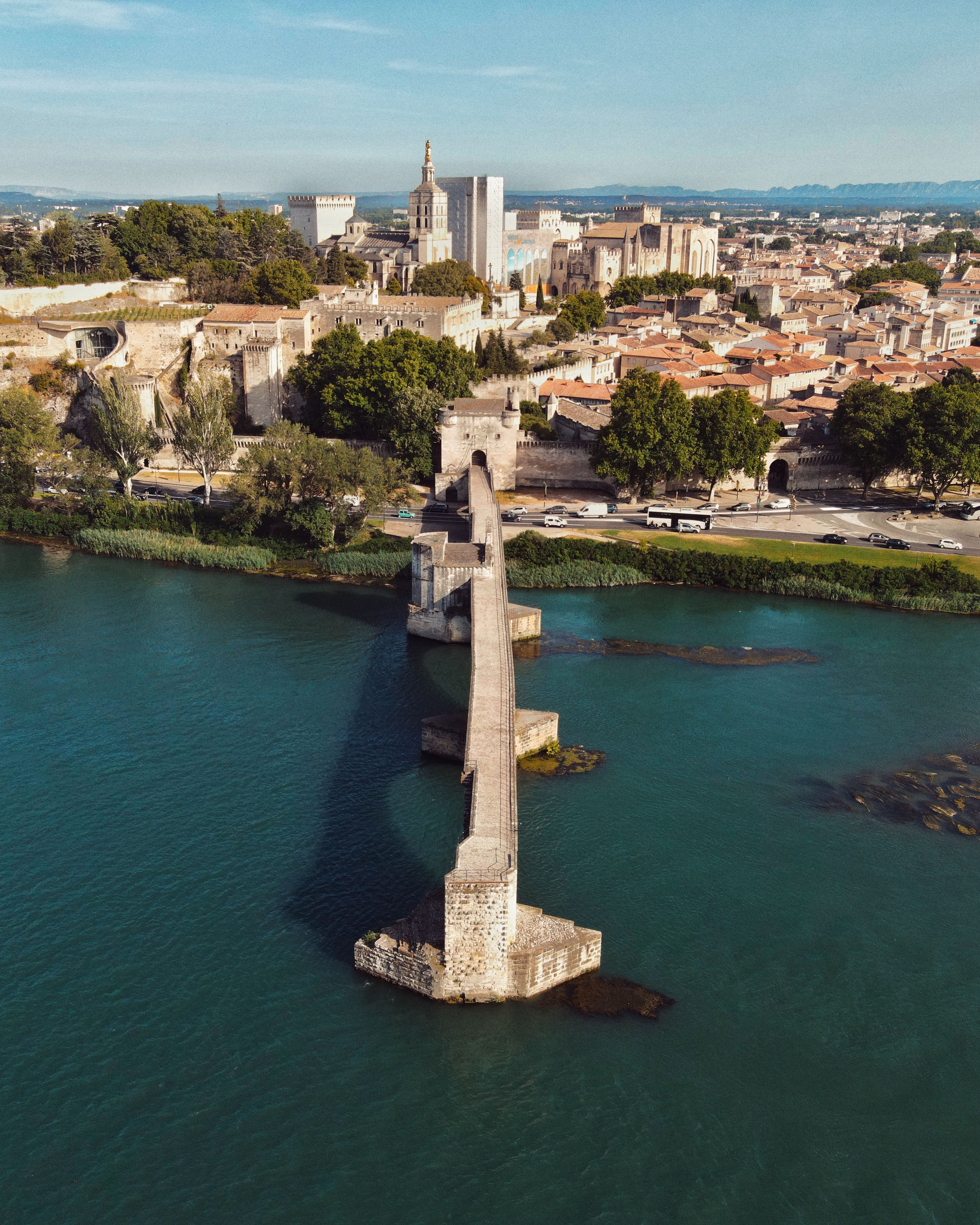 Aerial View of Avignon's Historic Bridge and Cityscape · Free Stock Photo
