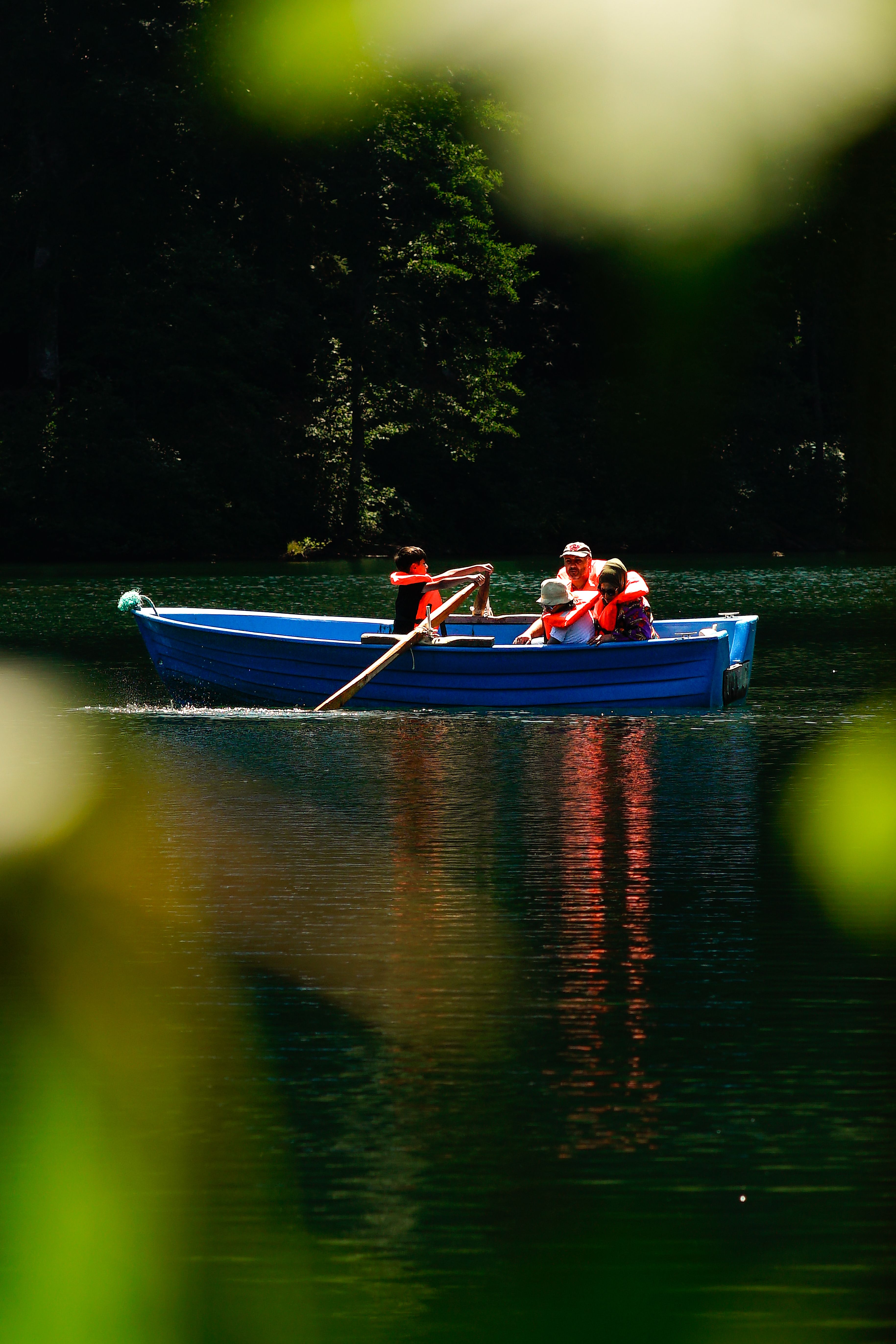 Family Boating Adventure on Tranquil Forest Lake · Free Stock Photo