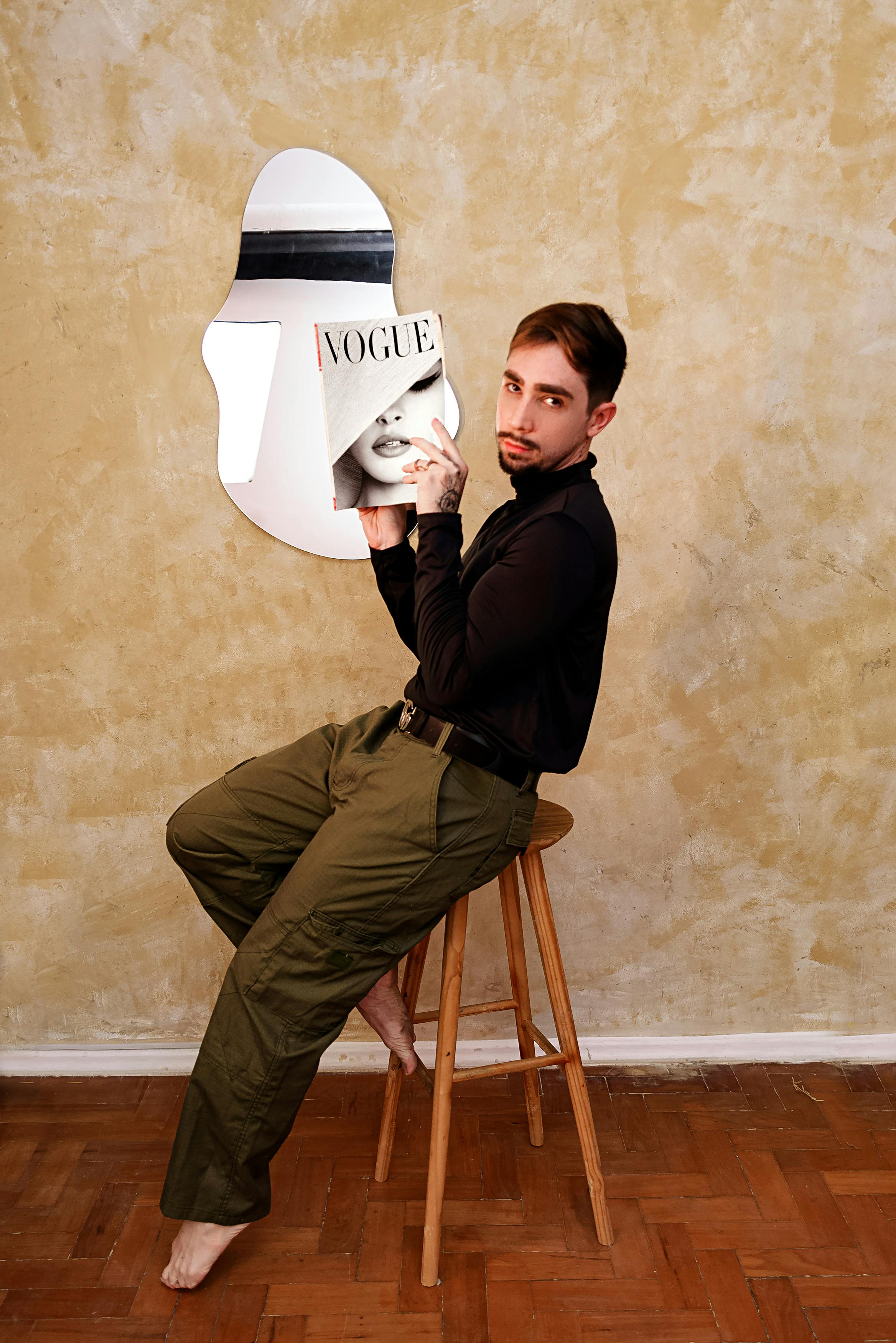 Fashionable Portrait with Mirror and Magazine · Free Stock Photo