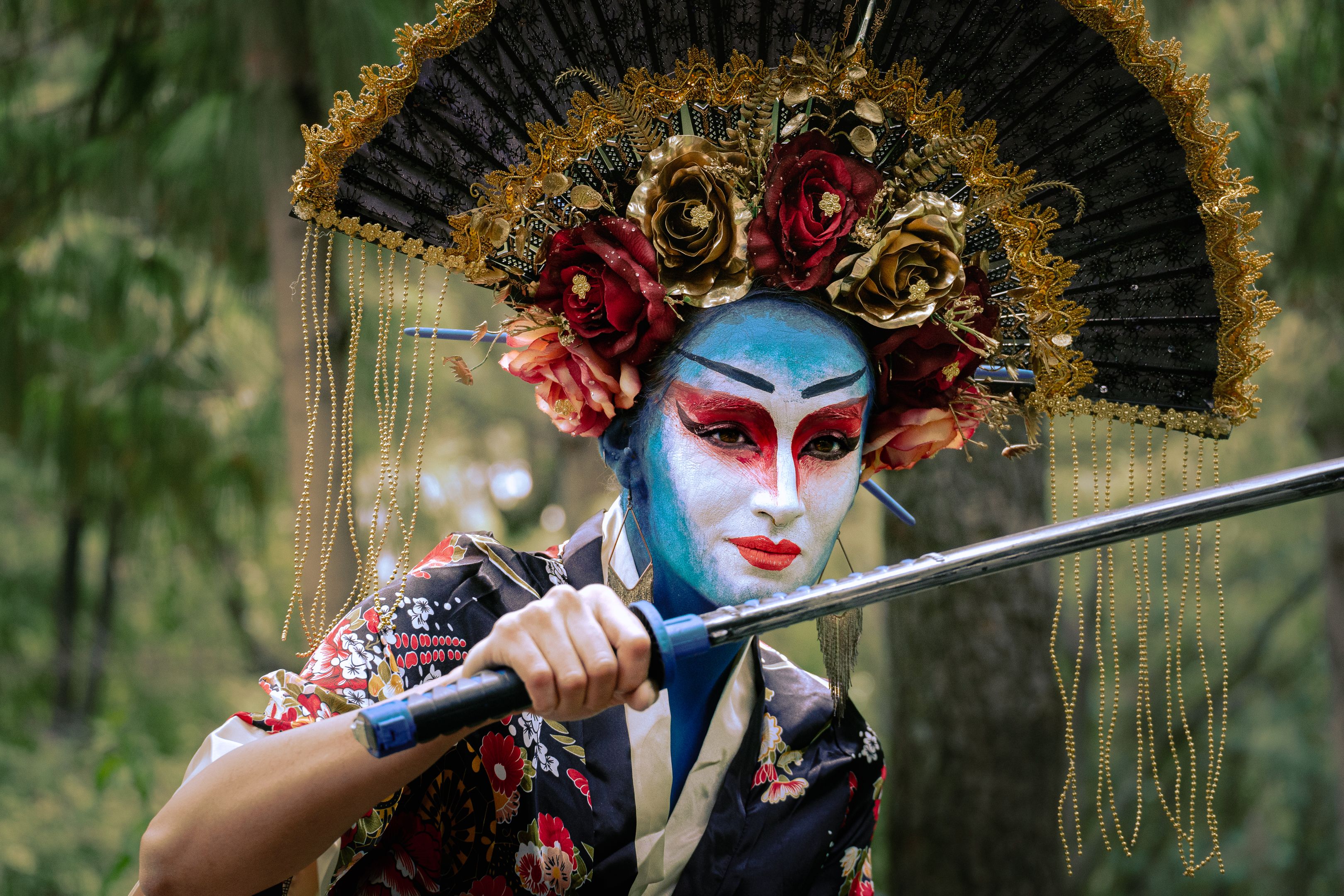 Vibrant Geisha-Inspired Warrior in Mexico City · Free Stock Photo