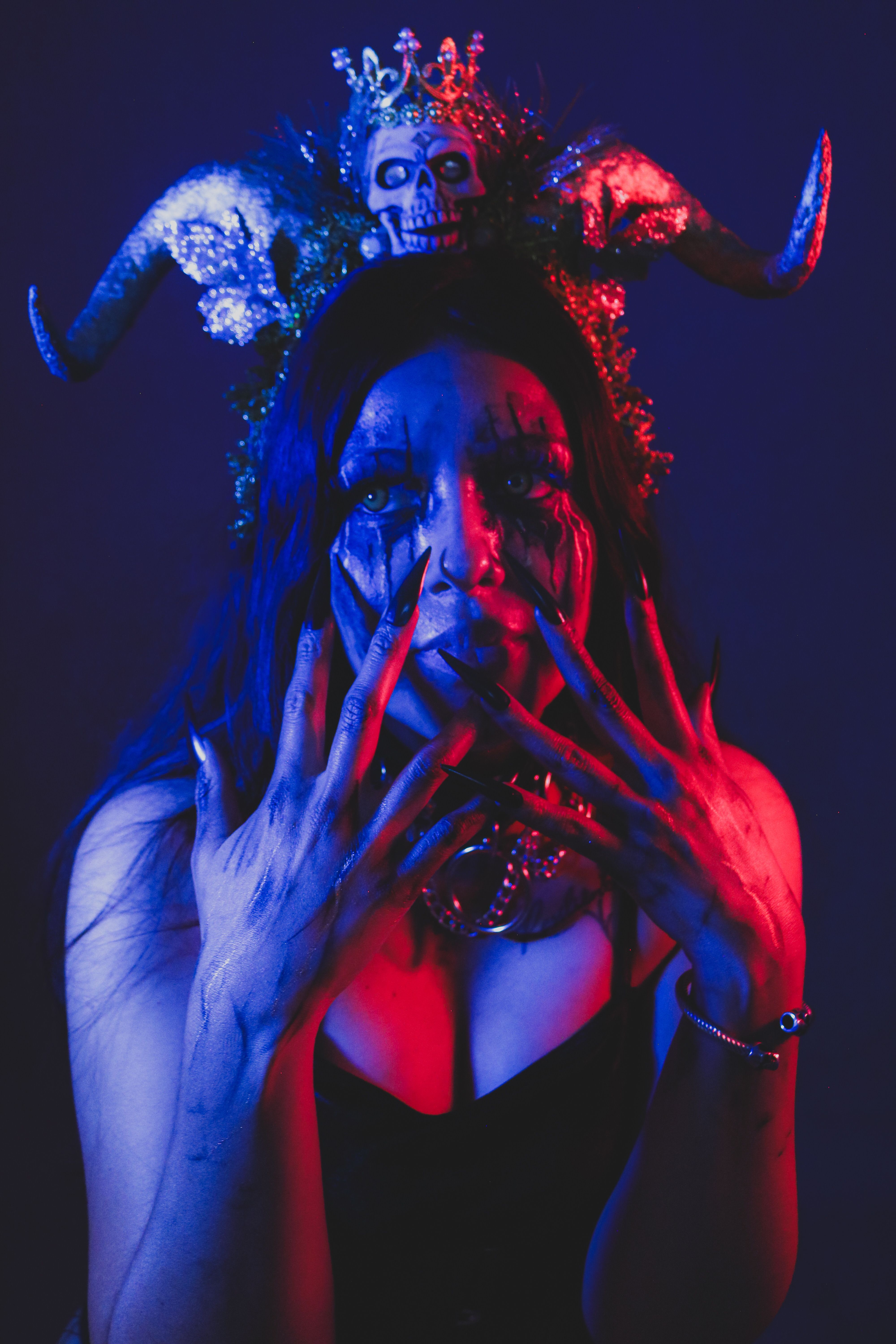 Dramatic Halloween Makeup with Horns and Skull · Free Stock Photo