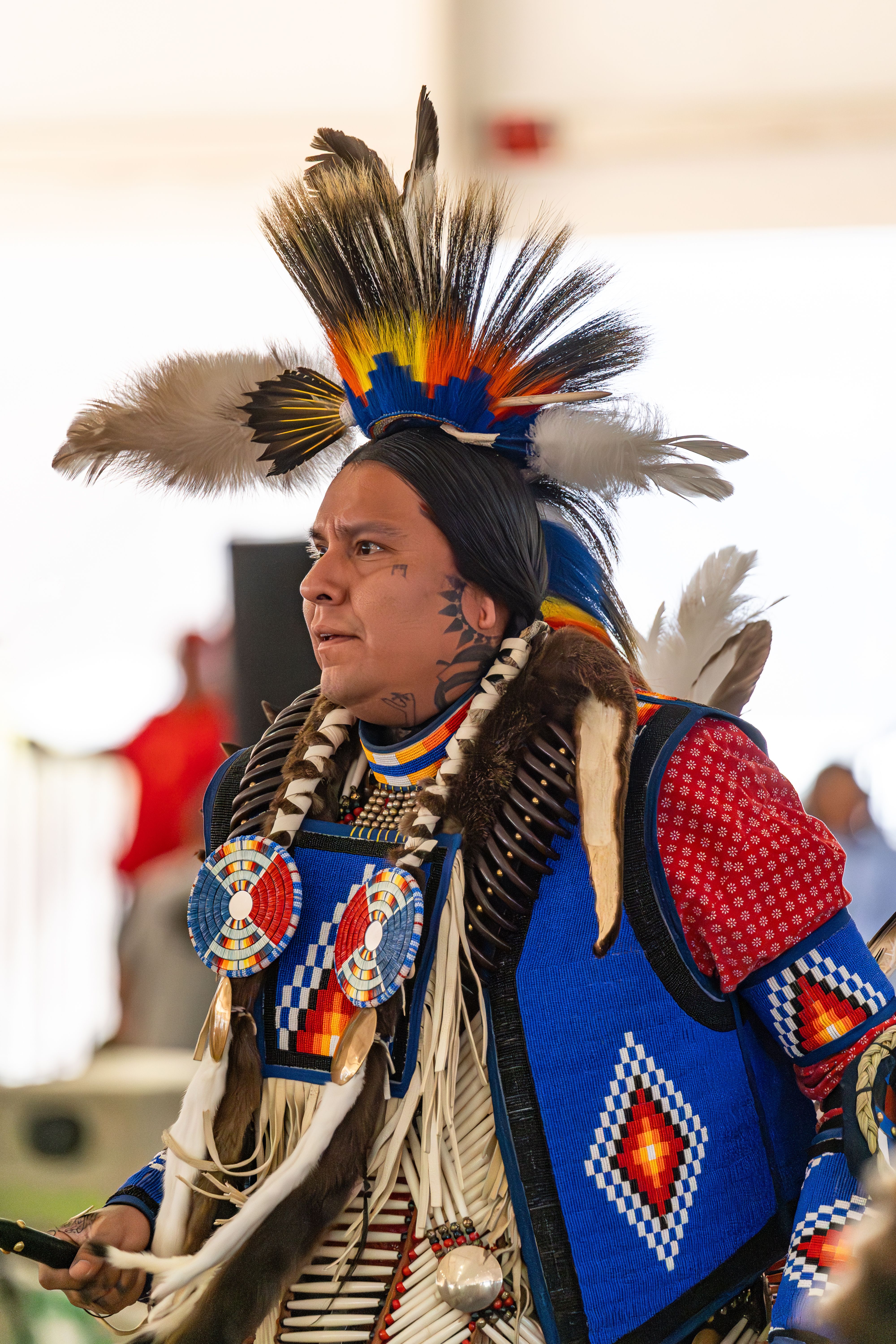 Portrait of Three Men in Traditional Native American Clothes Playing ...