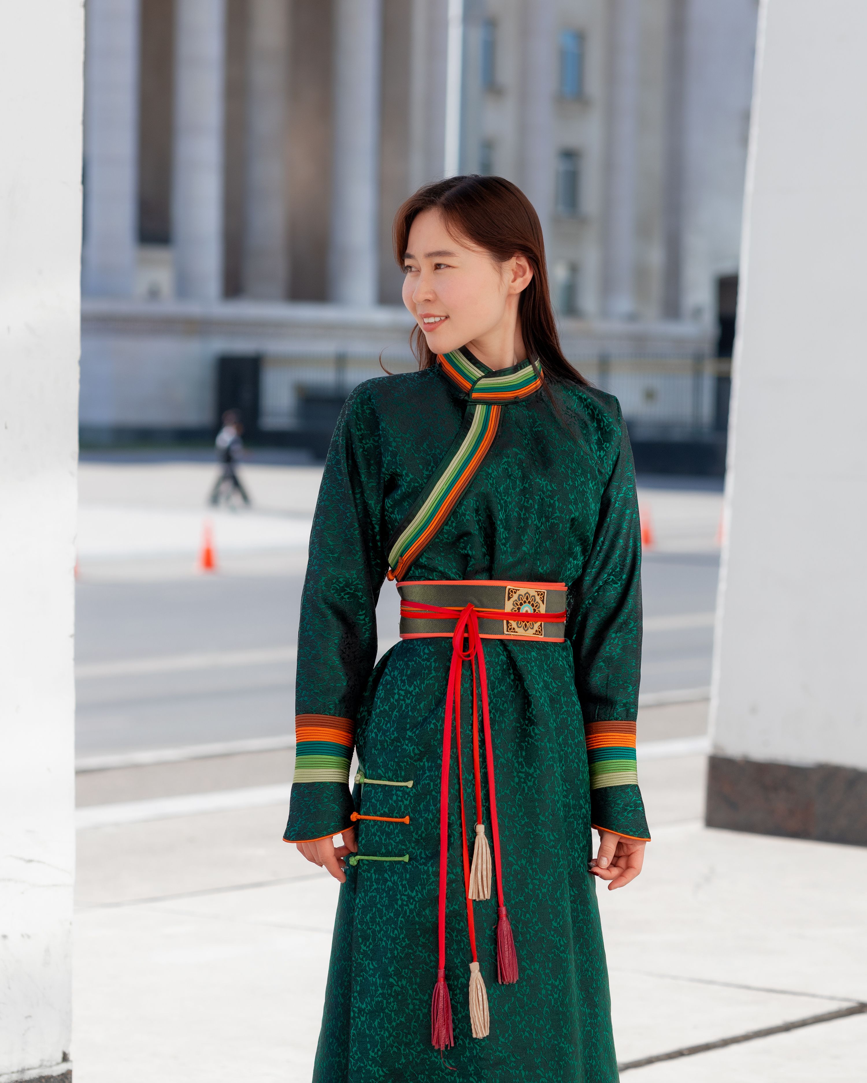 Woman in Traditional Green Asian Robe Outdoors · Free Stock Photo