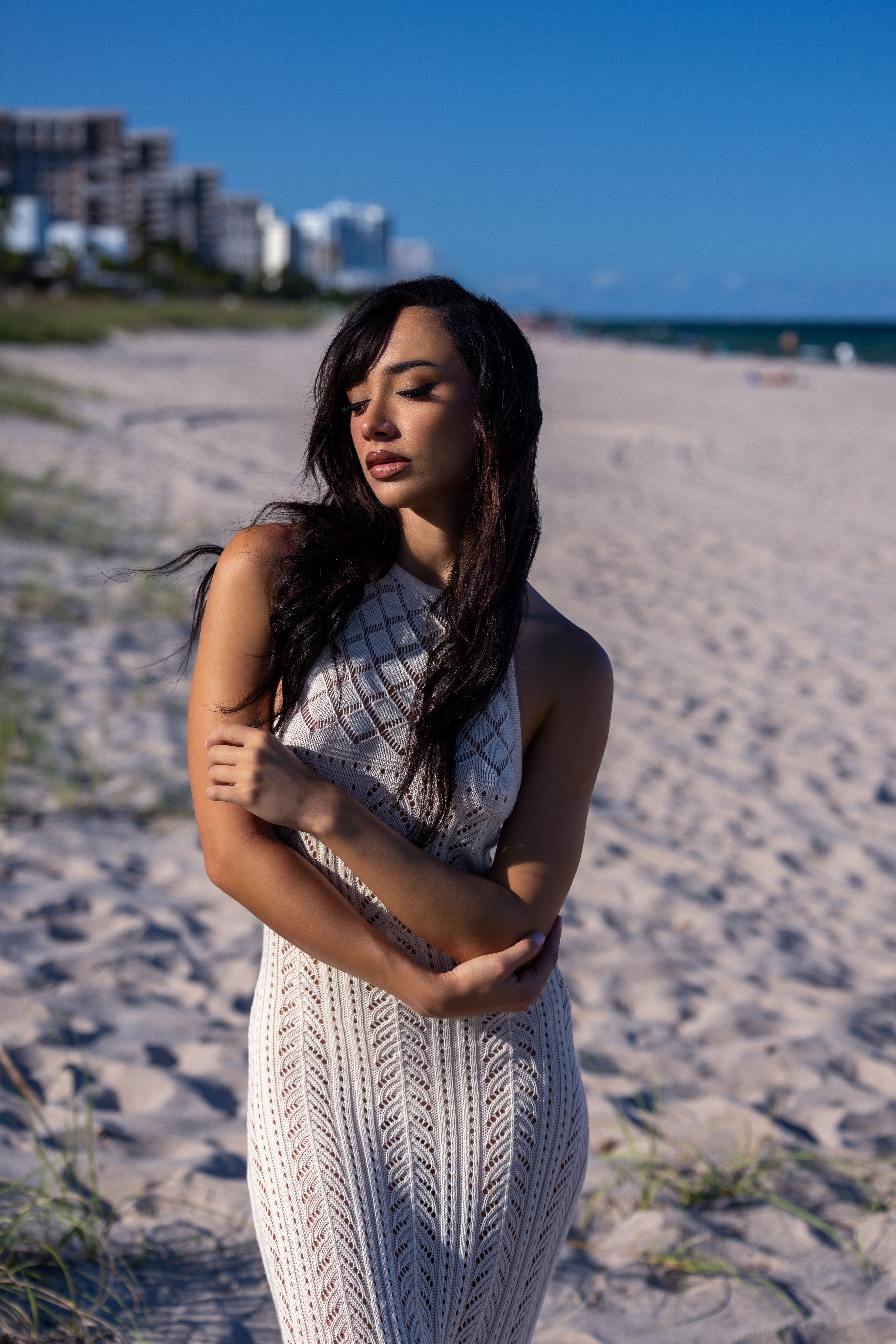 Elegant Fashion Model Posing on Miami Beach · Free Stock Photo