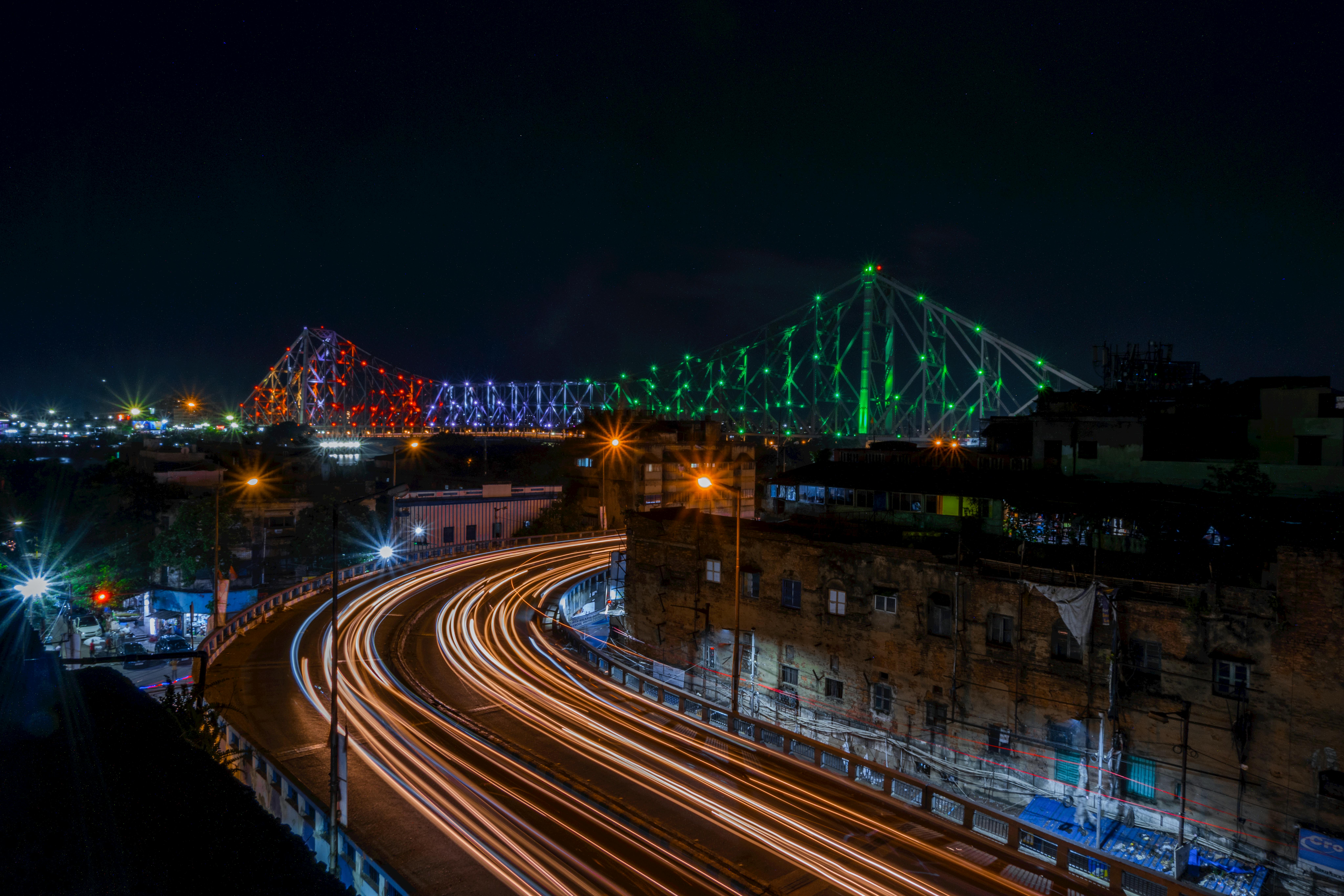 Night View of Howrah Bridge in Kolkata, India · Free Stock Photo