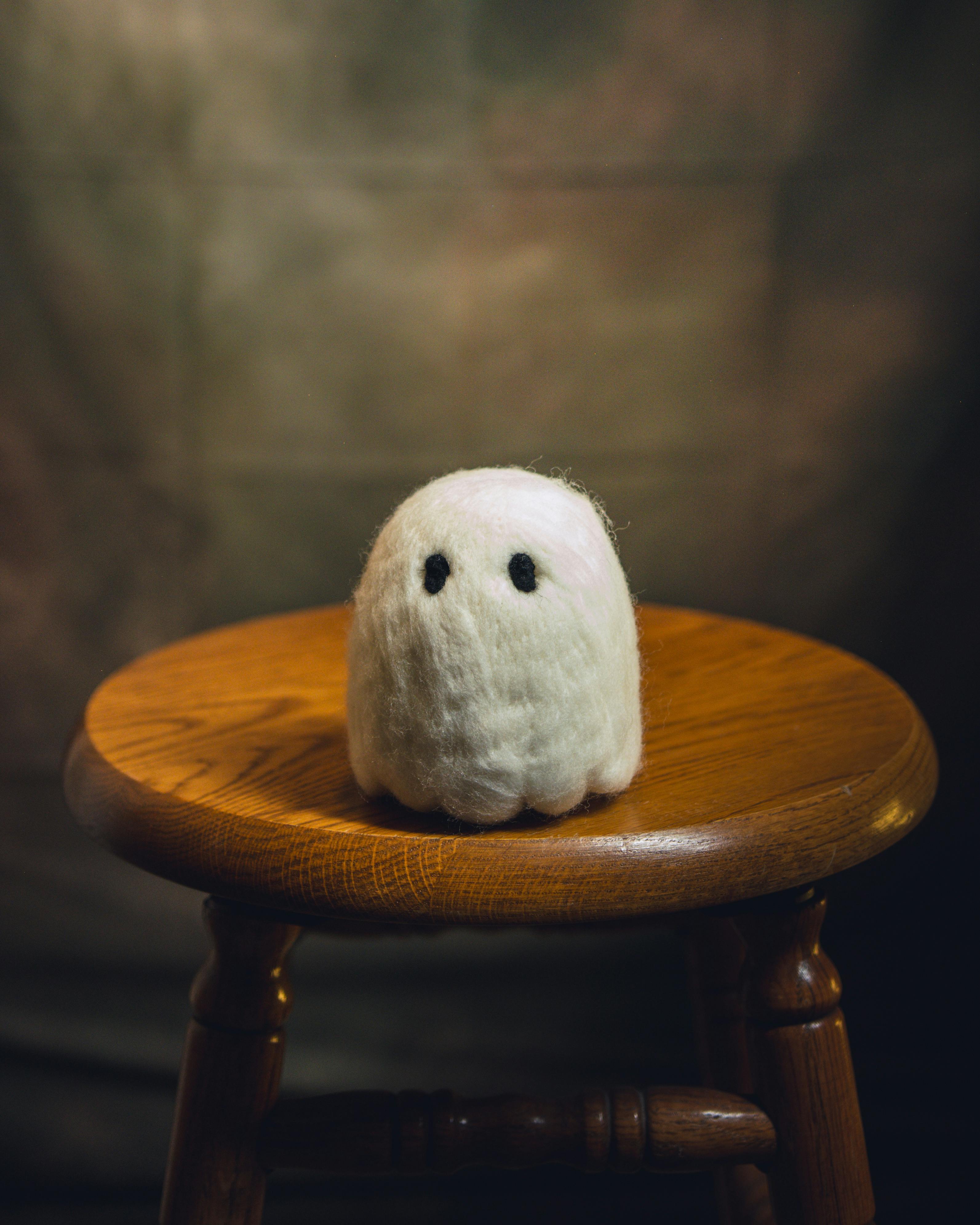 Cute Handmade Felt Ghost on Wooden Stool · Free Stock Photo