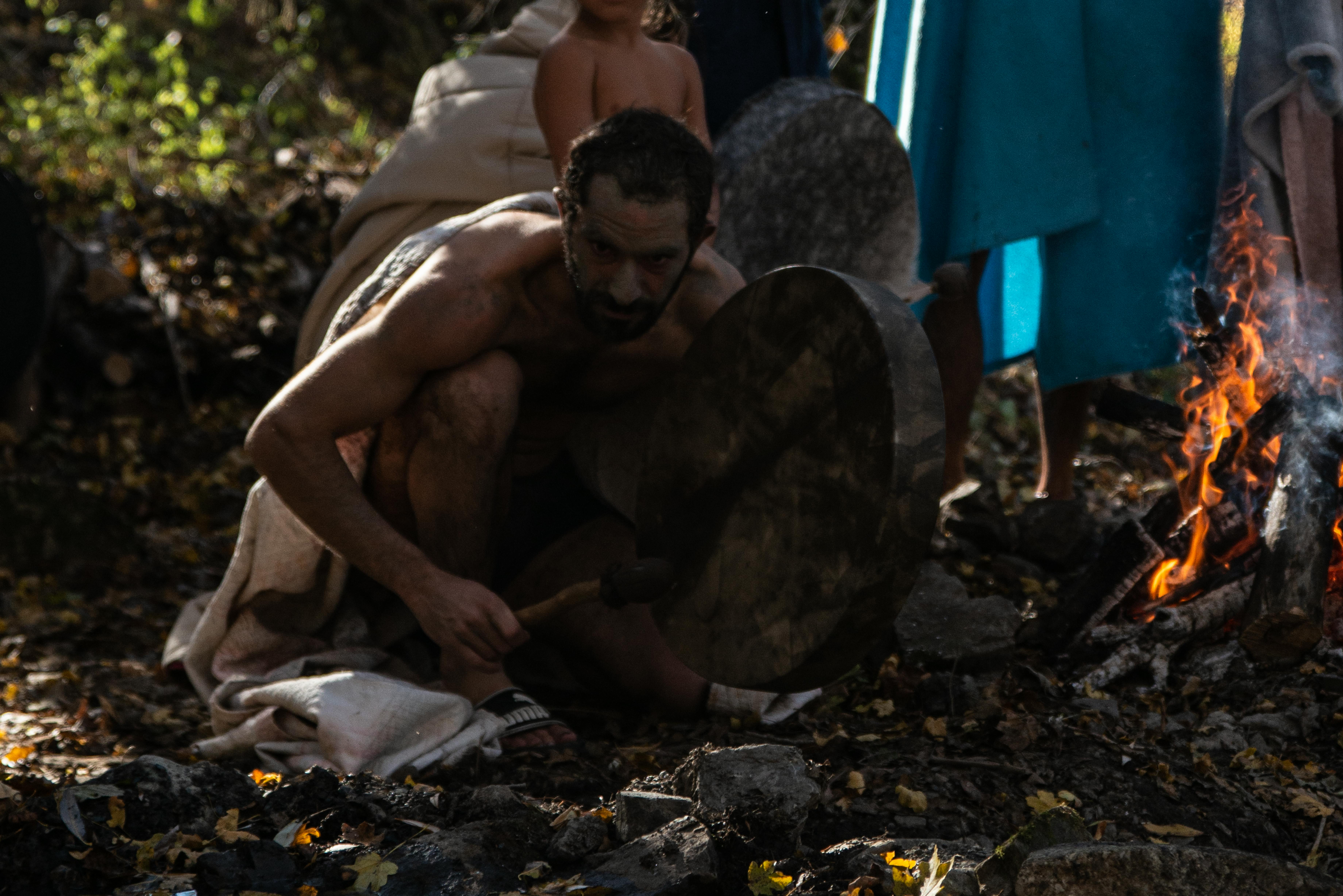Primitive Ritual Around Campfire in Forest · Free Stock Photo
