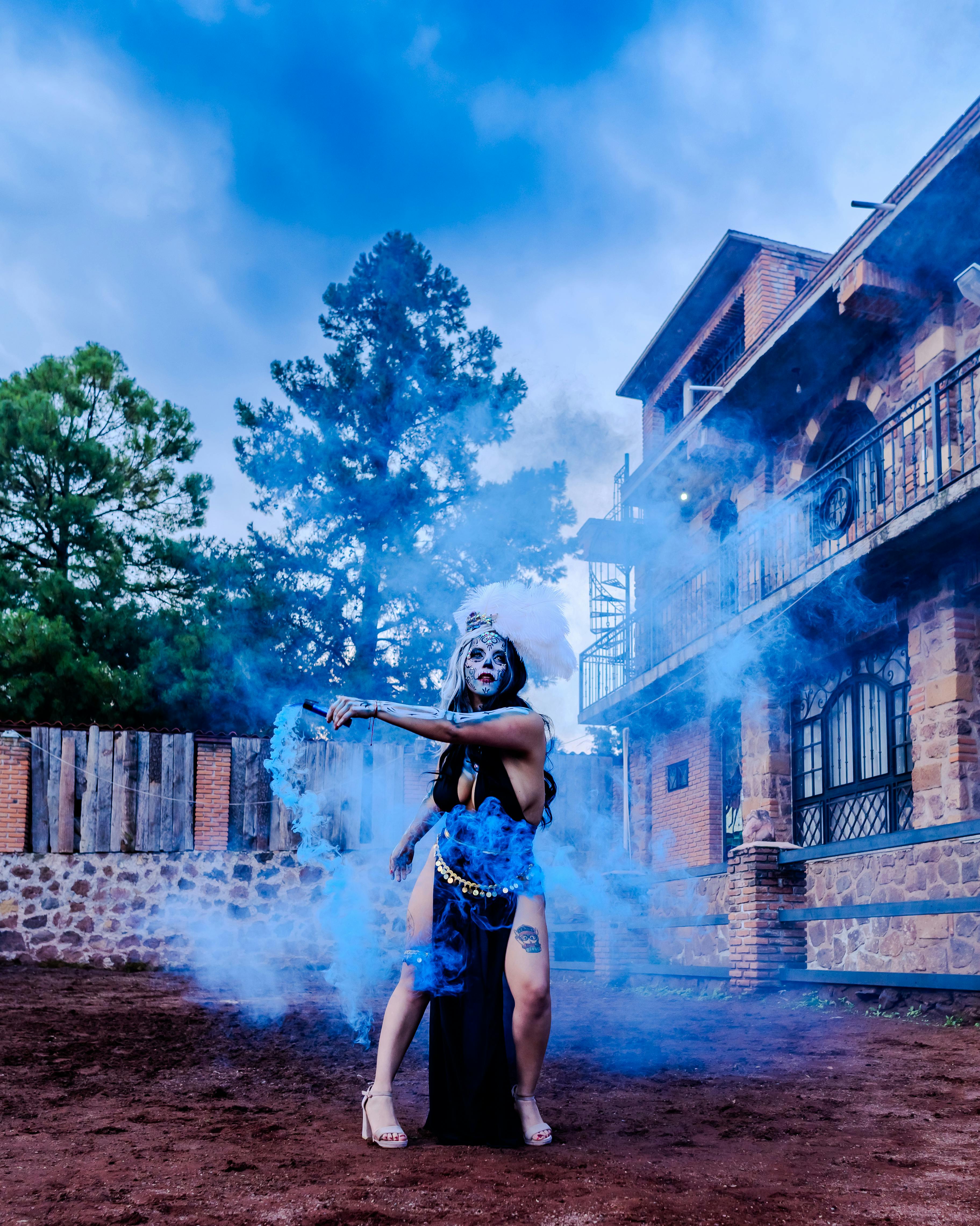 Vibrant Catrina Dance with Smoke at Hacienda · Free Stock Photo