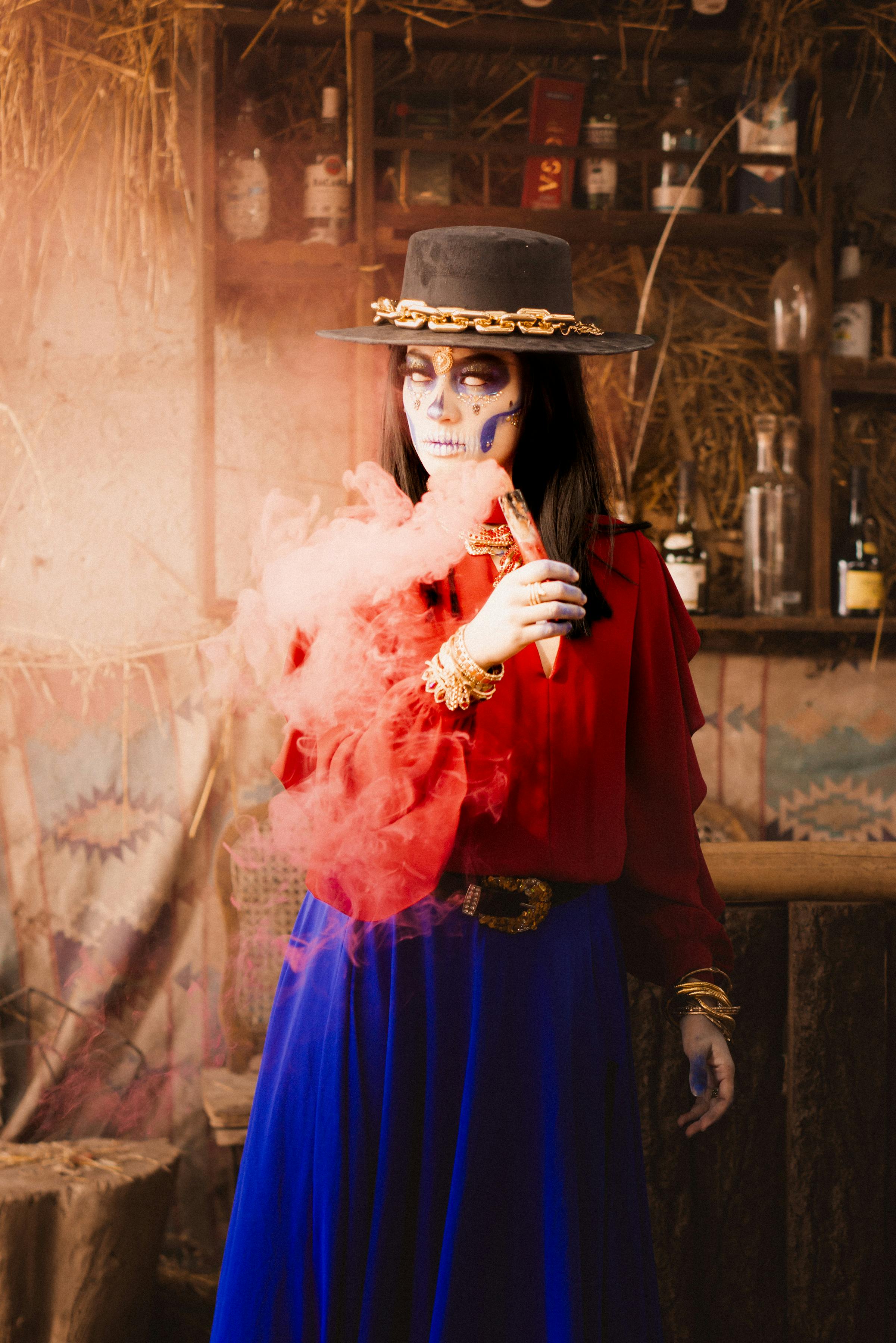 Woman in Traditional Costume with Face Paint in Rustic Interior · Free ...