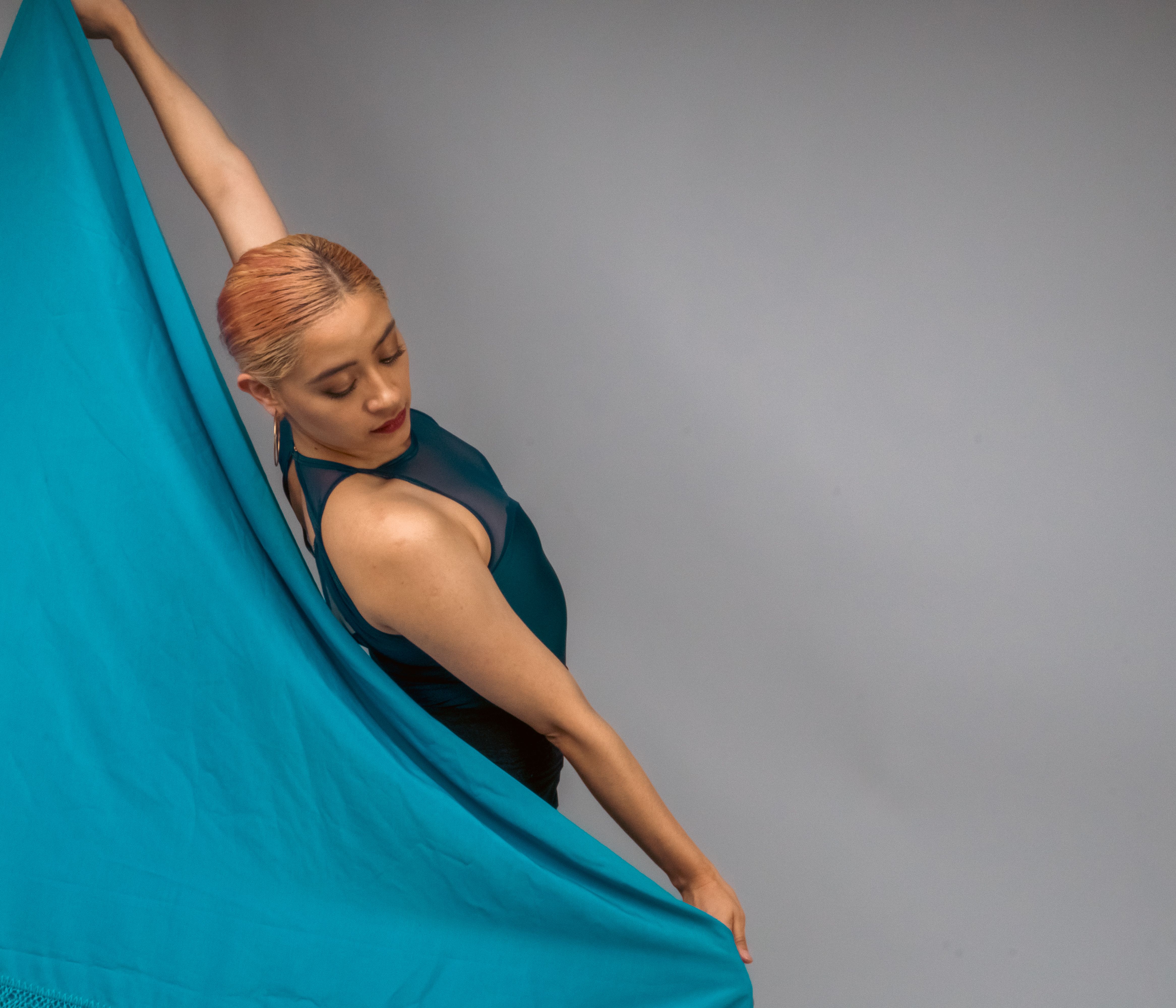 Elegant Female Dancer with Flowing Blue Fabric · Free Stock Photo