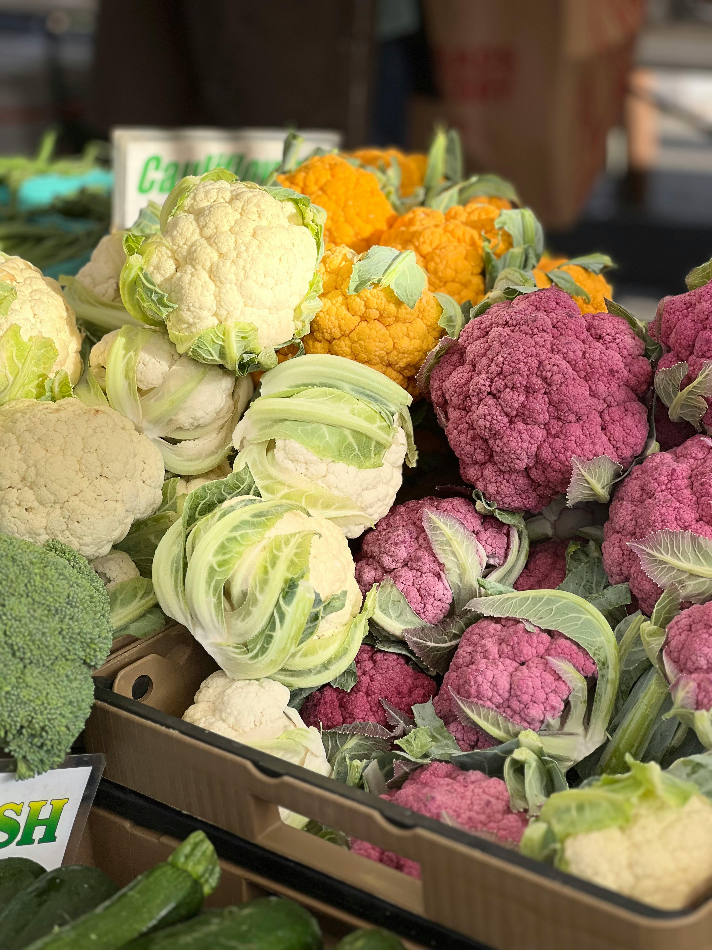 Colorful Variety of Cauliflower at Market · Free Stock Photo
