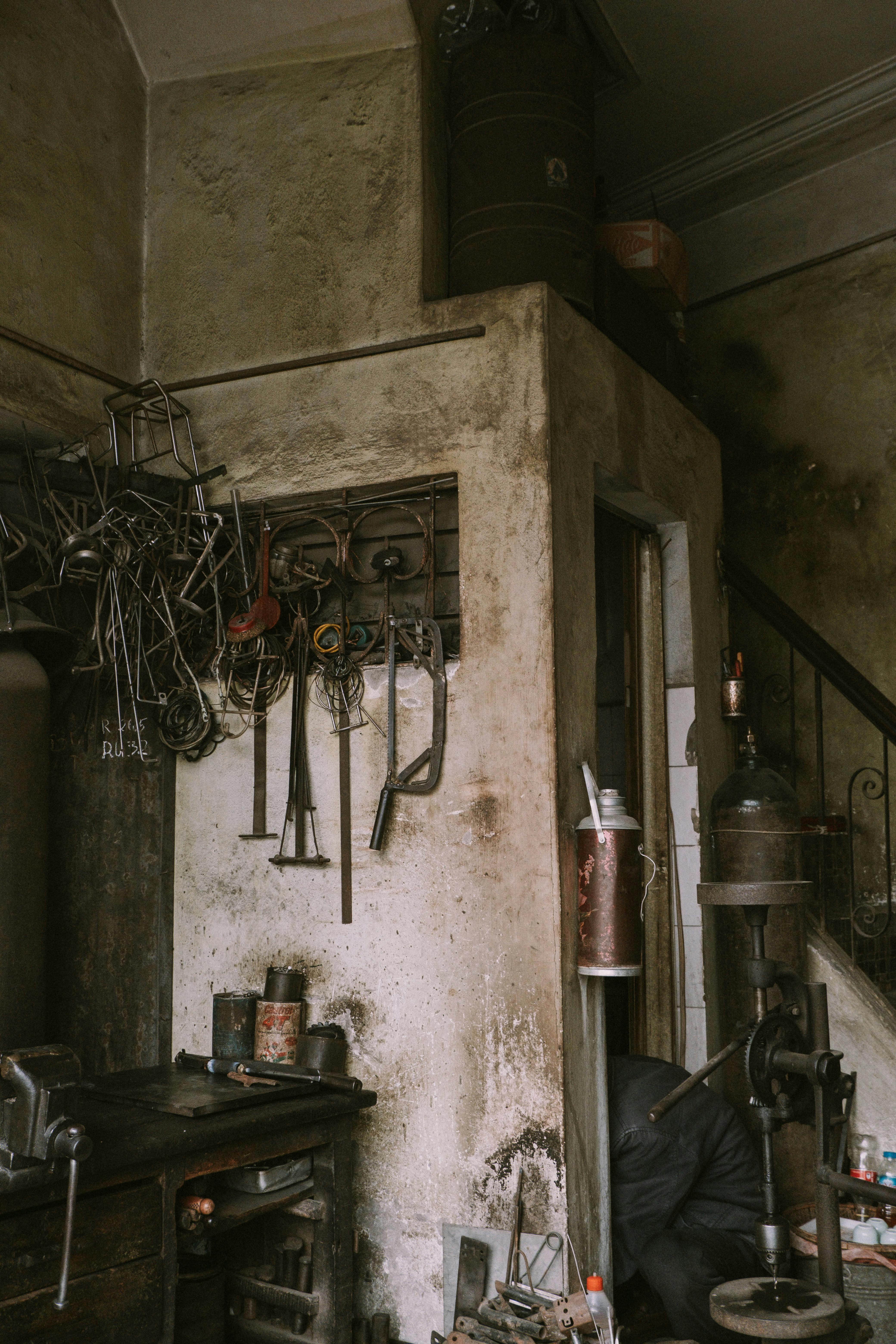 Rustic Workshop Interior with Vintage Tools · Free Stock Photo
