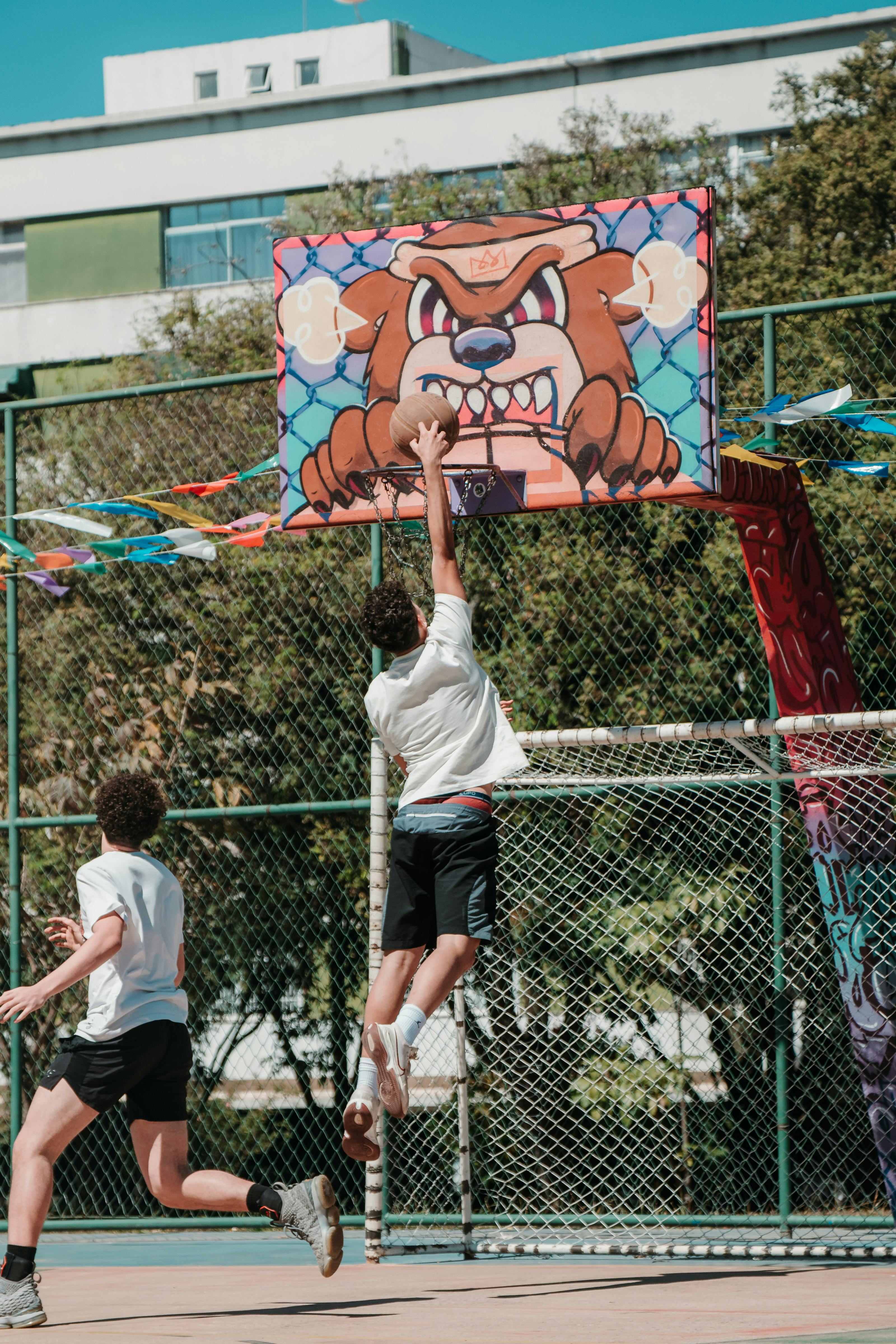 Outdoor Basketball Game on Colorful Court in Brasília · Free Stock Photo