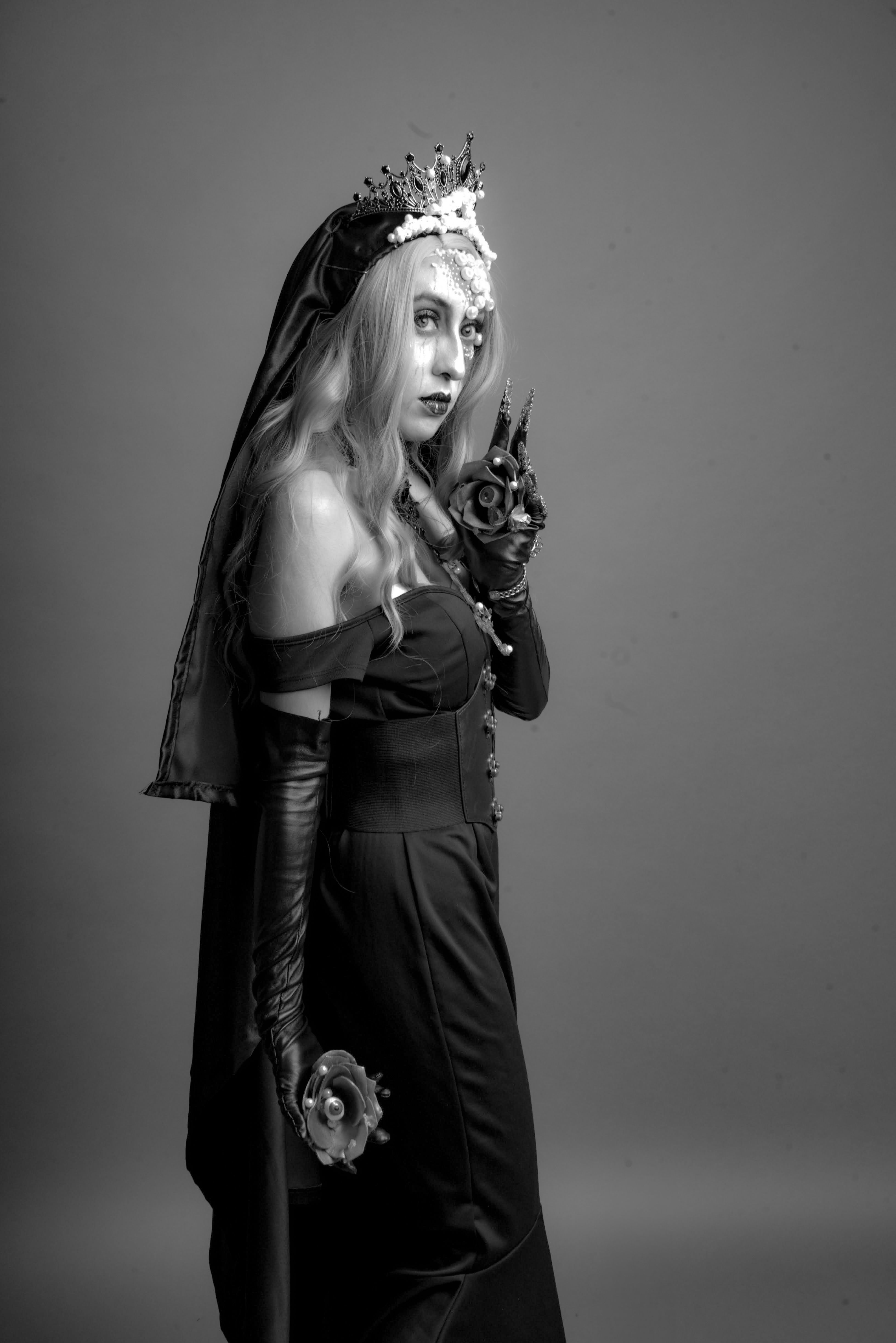 Gothic Woman in Black Dress and Crown · Free Stock Photo