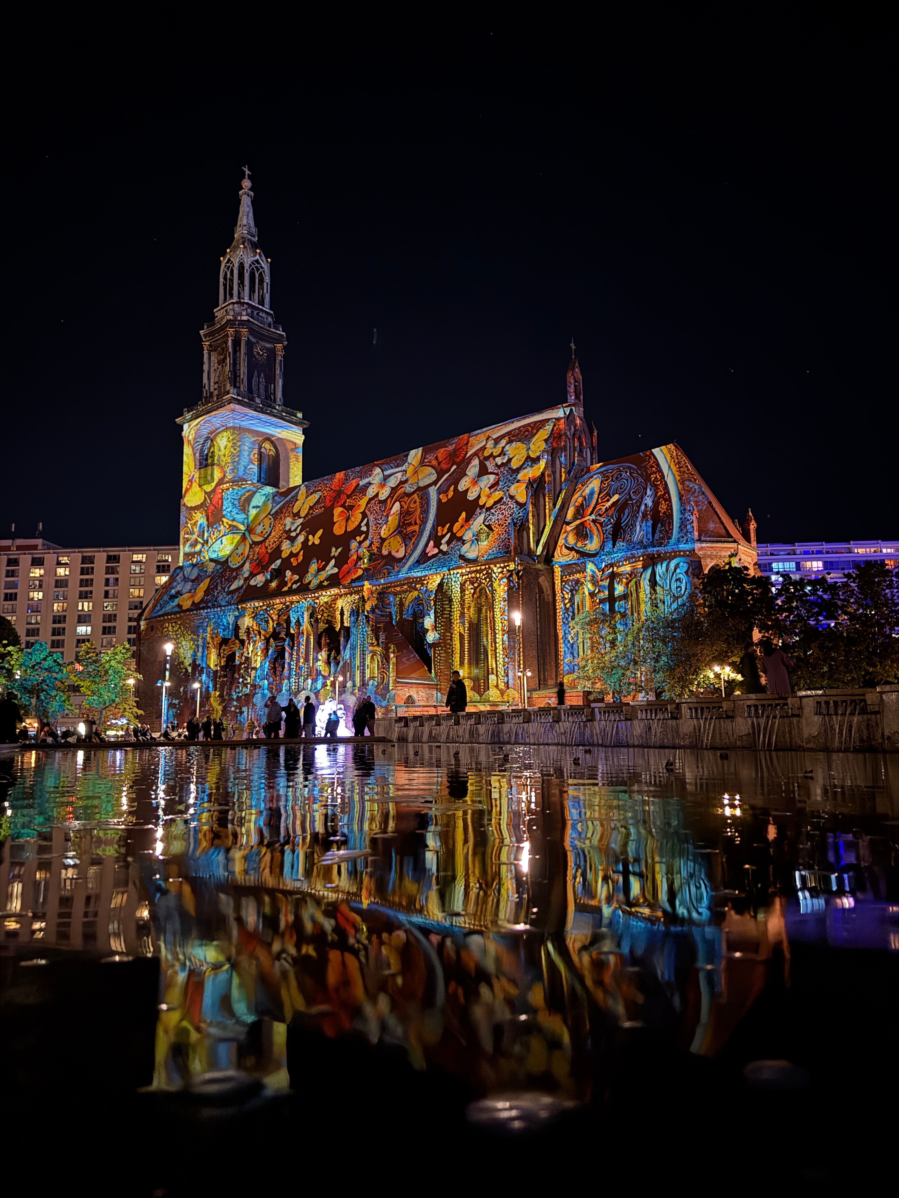 St. Mary's Church Berlin Night Light Projection · Free Stock Photo