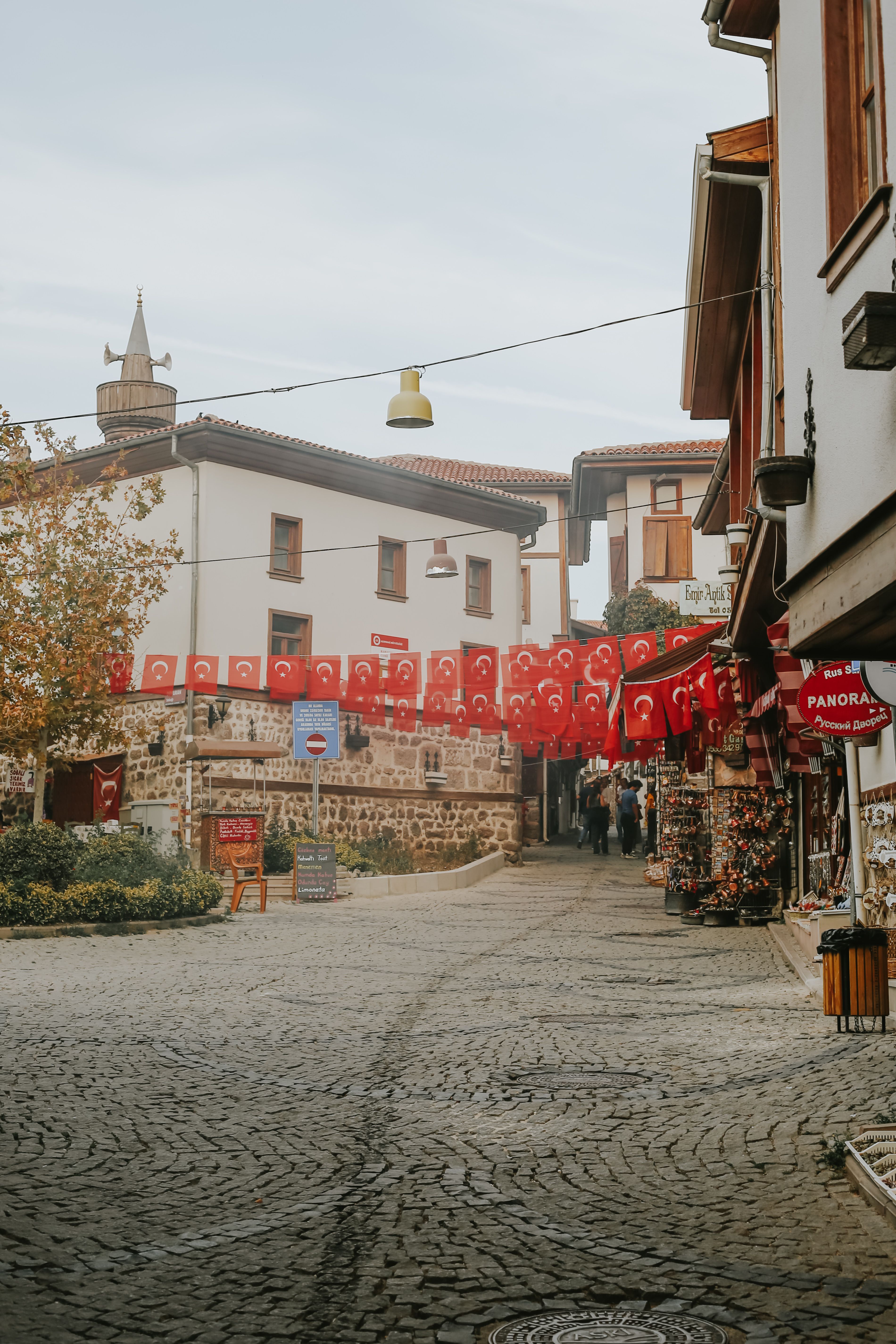 Charming Turkish Street with National Flags · Free Stock Photo