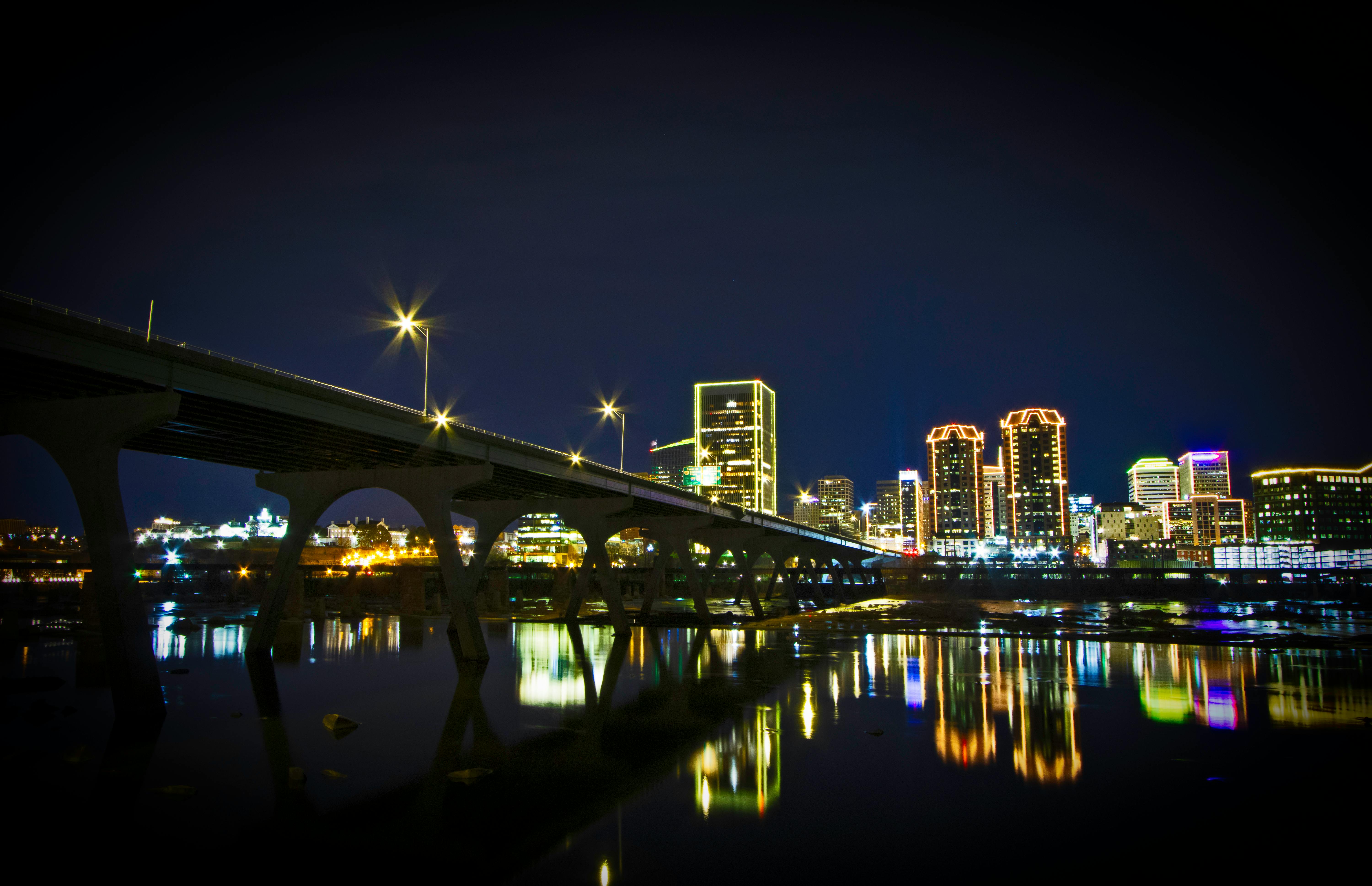Richmond Skyline at Night with Reflections · Free Stock Photo