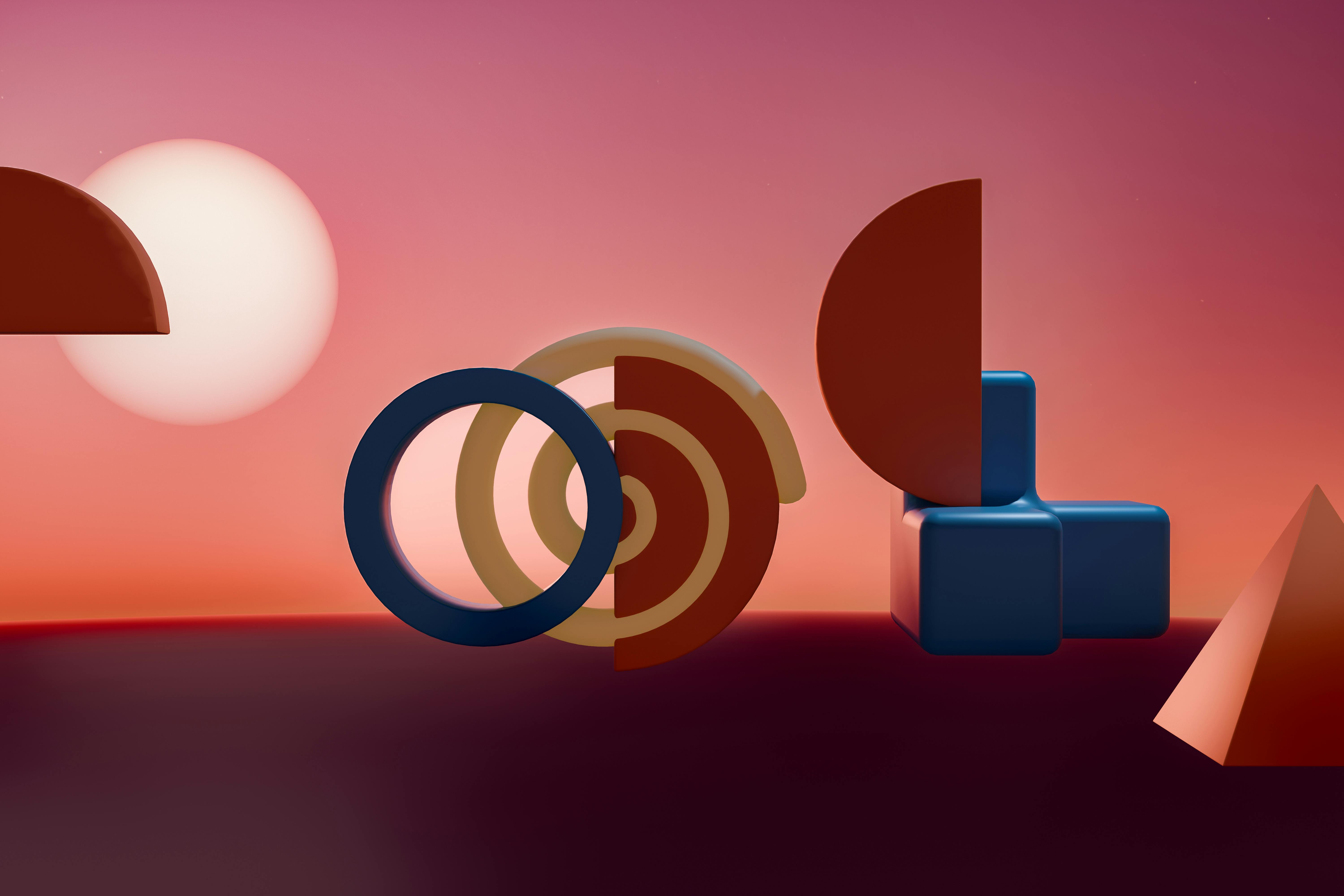 Abstract Geometric Shapes in Sunset Background · Free Stock Photo