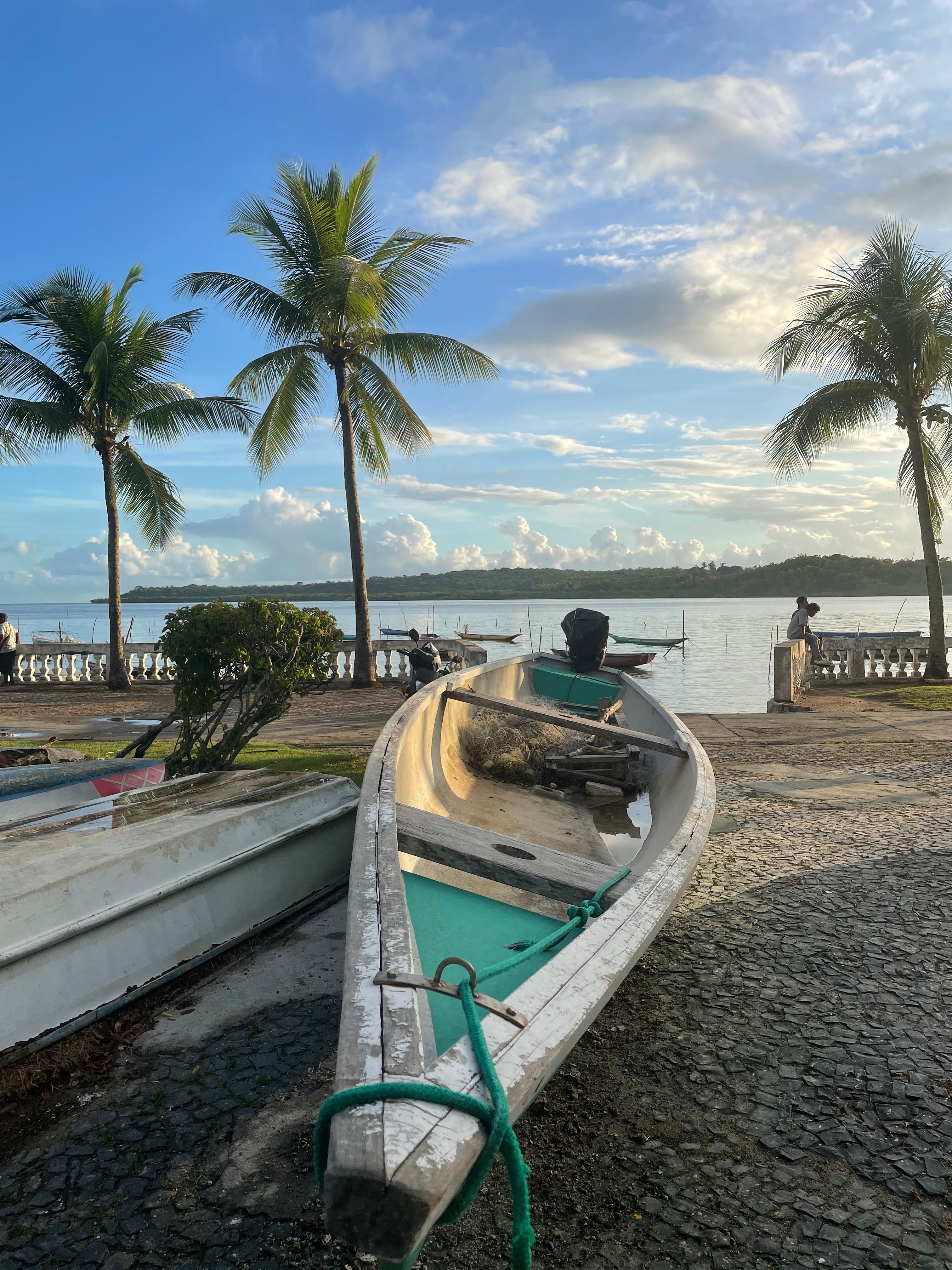 Tropical Waterfront with Fishing Boat at Sunset · Free Stock Photo