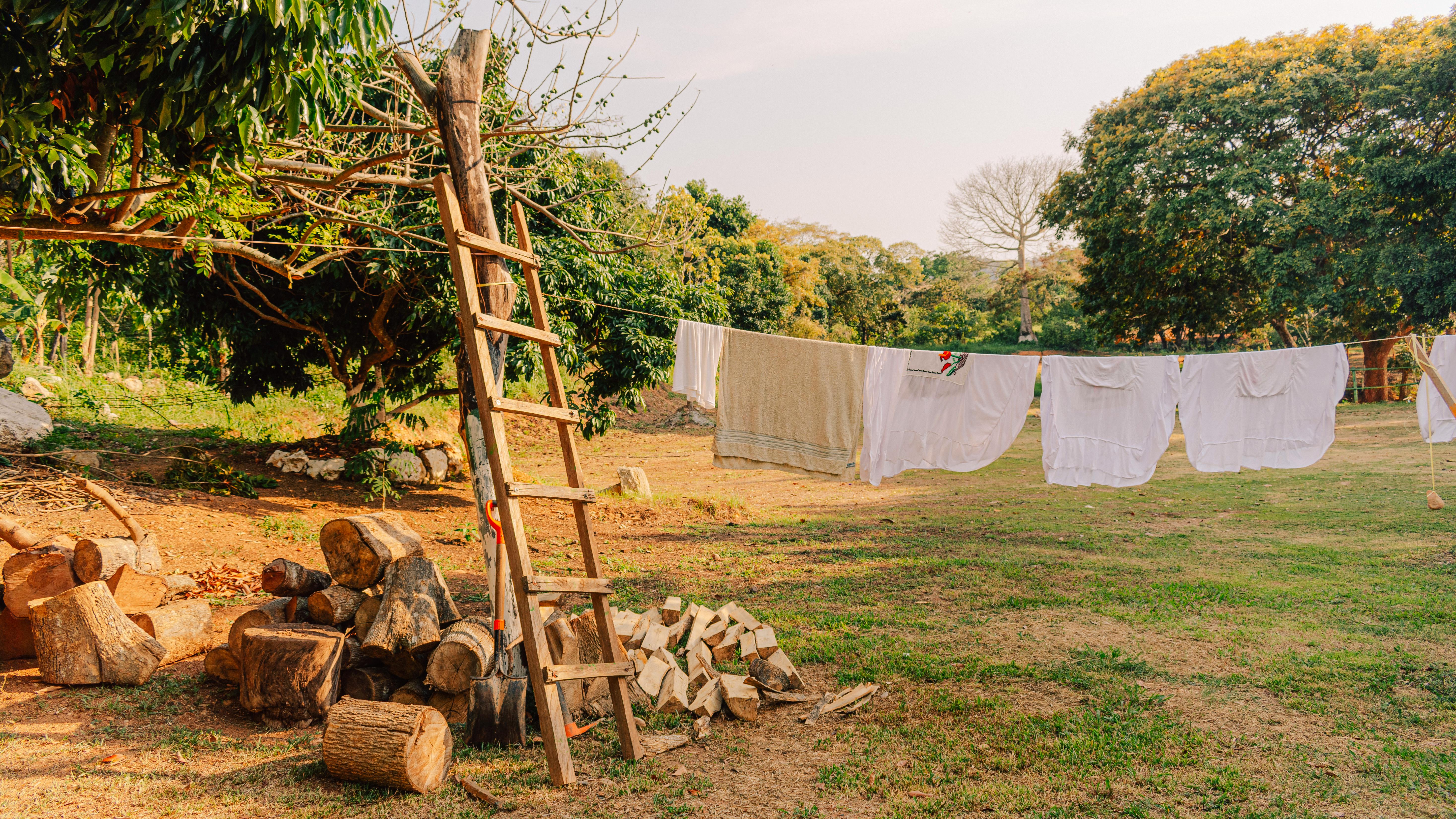 Rustic Outdoor Scene with Clothesline · Free Stock Photo