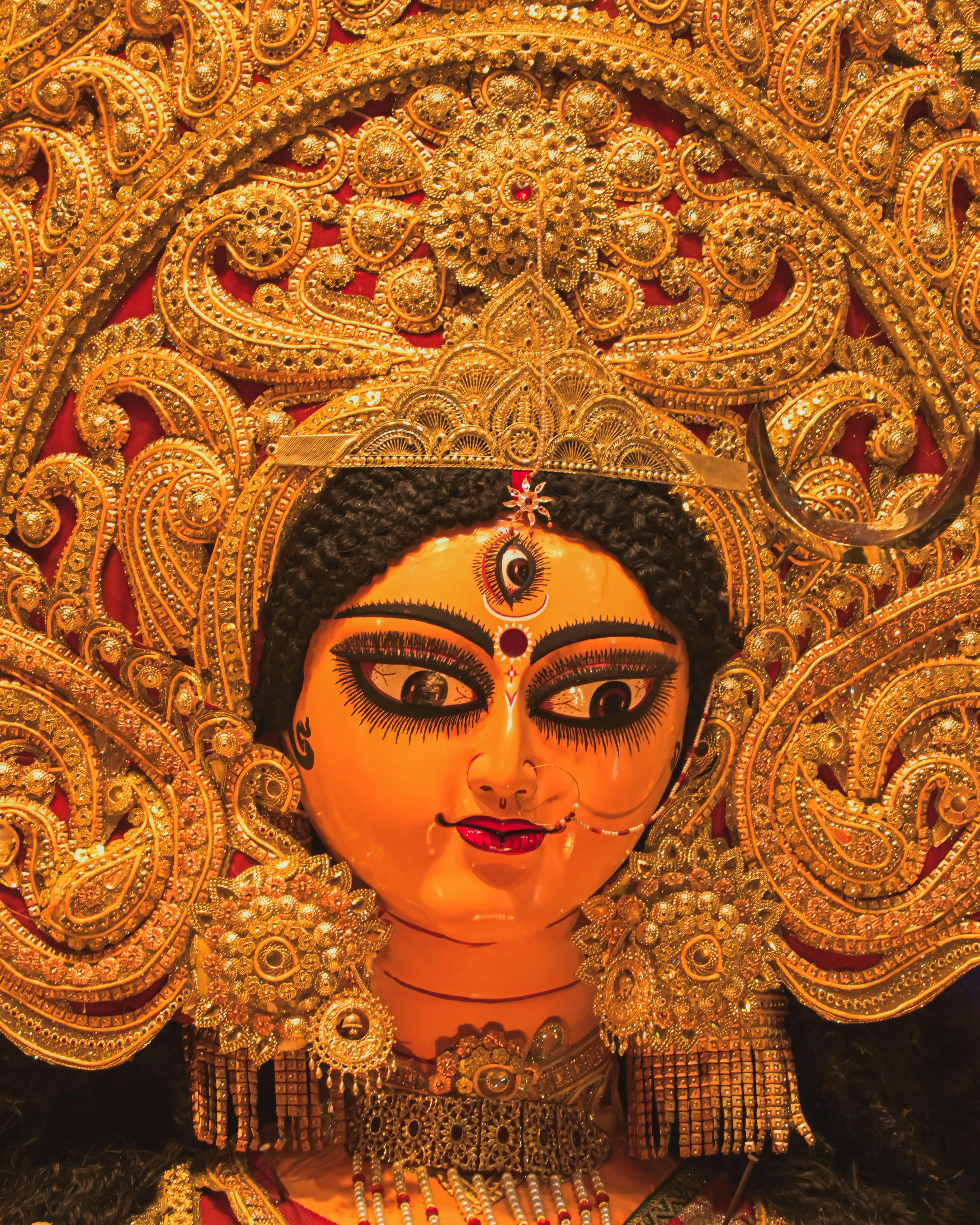 Golden Durga Idol During Kolkata Durga Puja · Free Stock Photo