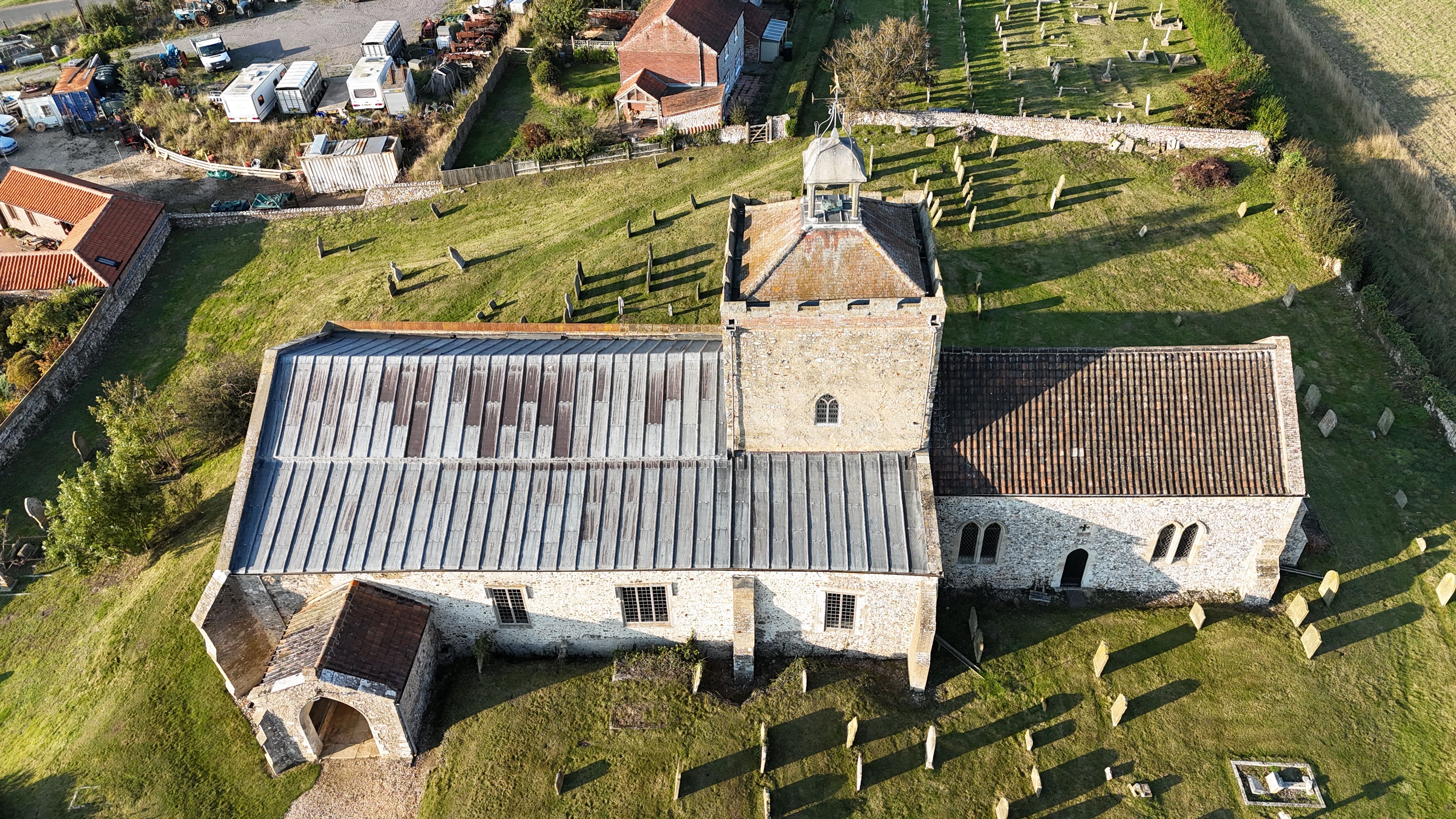 Aerial View of Historic Village Church and Graveyard · Free Stock Photo