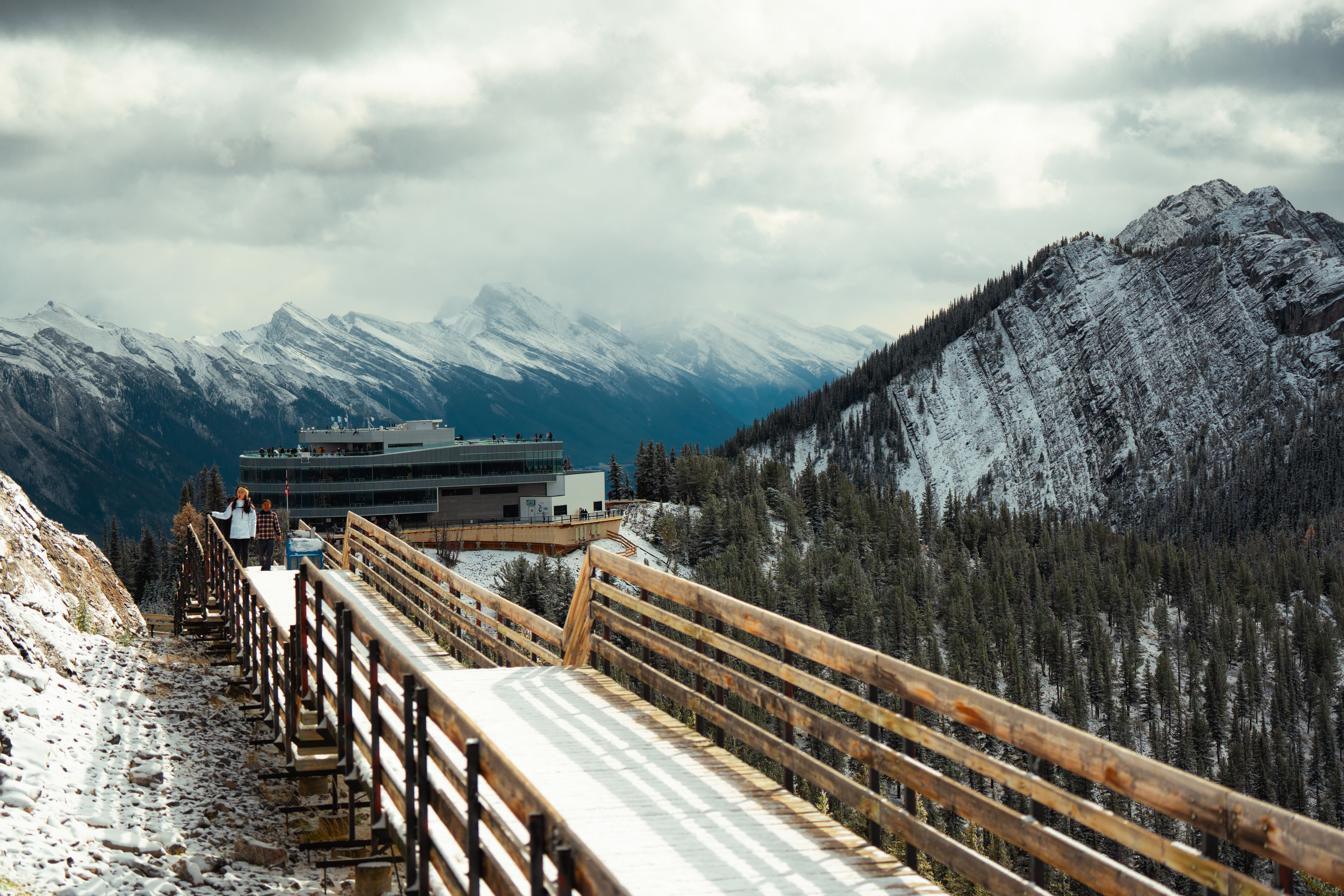 Scenic Winter Mountain View with Wooden Pathway · Free Stock Photo